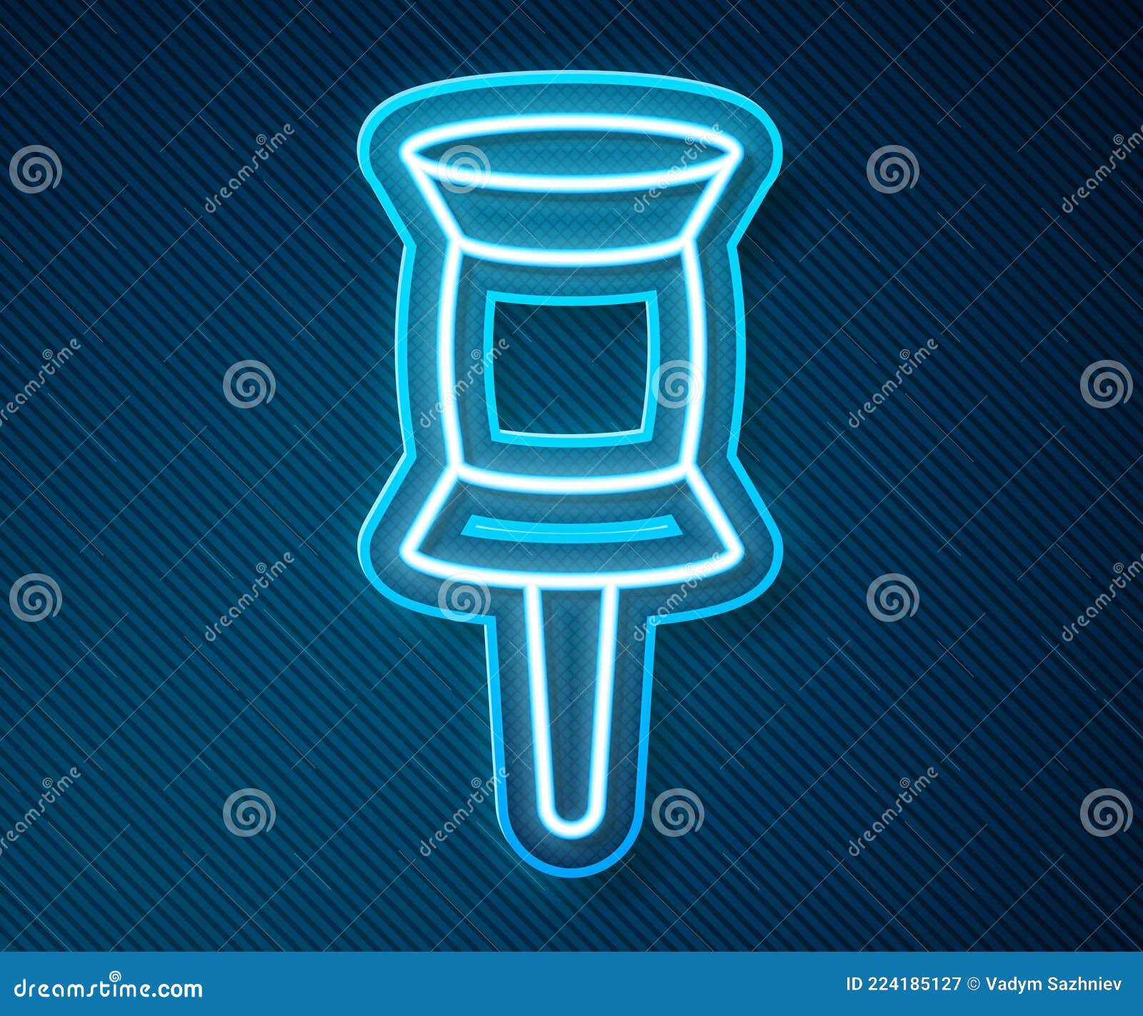 Glowing Neon Line Push Pin Icon Isolated on Blue Background. Thumbtacks ...