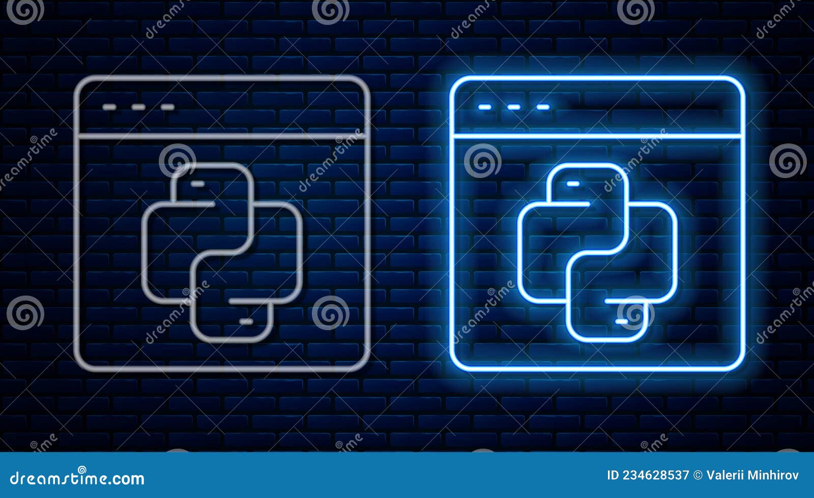 Glowing Neon Line Python Programming Language Icon Isolated on Brick ...