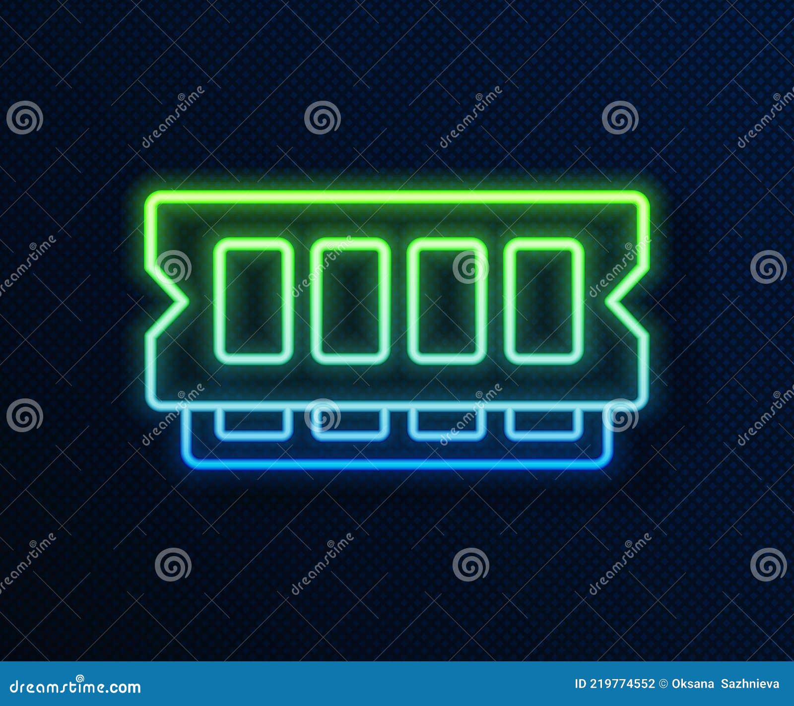 Glowing Neon Line RAM, Random Access Memory Icon Isolated on Blue ...