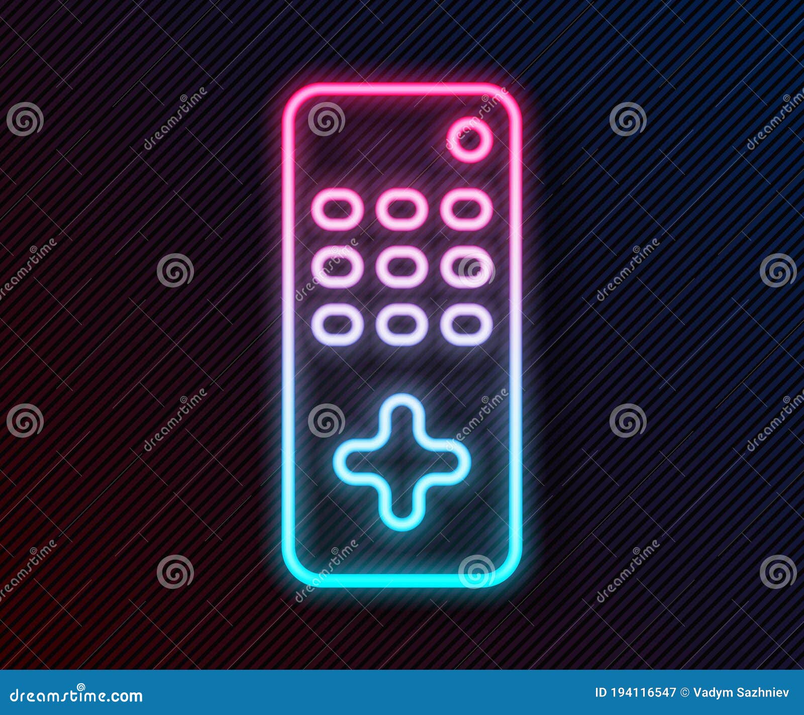 Glowing Neon Line Remote Control Icon Isolated on Black Background ...
