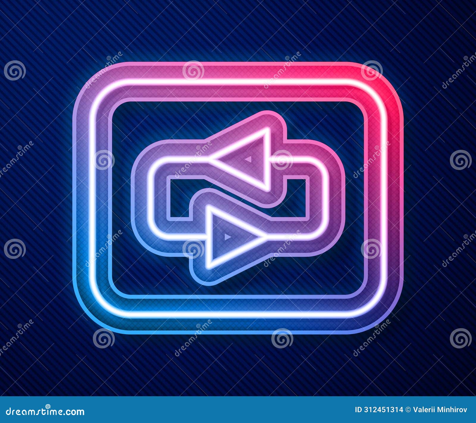 Glowing Neon Line Repeat Button Icon Isolated on Blue Background ...