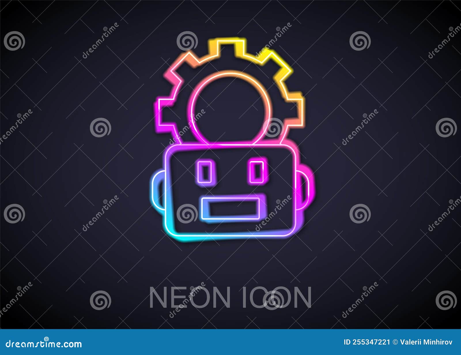 Glowing Neon Line Robot Setting Icon Isolated on Black Background ... Glowing Neon Line Robot Setting Icon Isolated on Black Background ...
