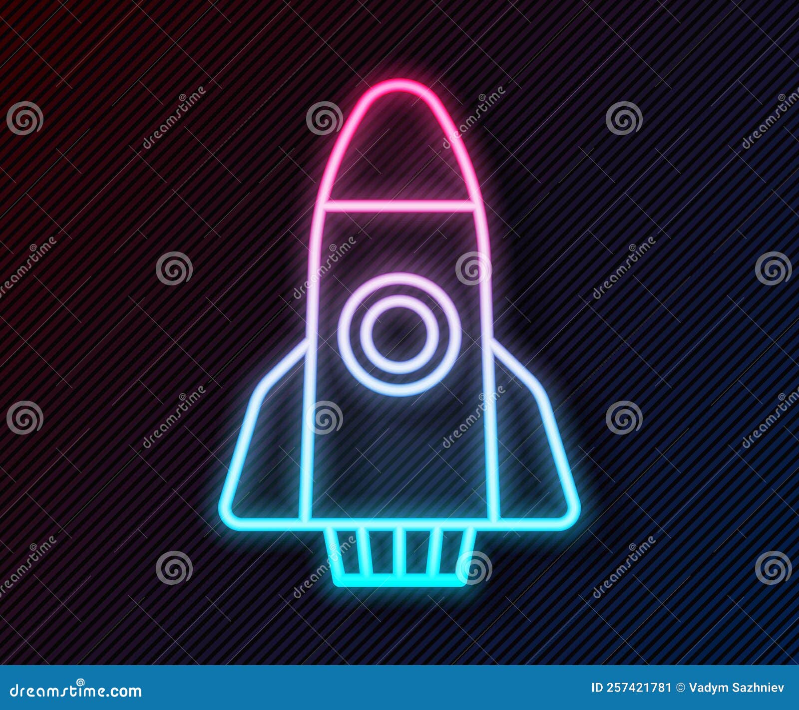 Glowing Neon Line Rocket Ship Icon Isolated on Black Background. Space ...
