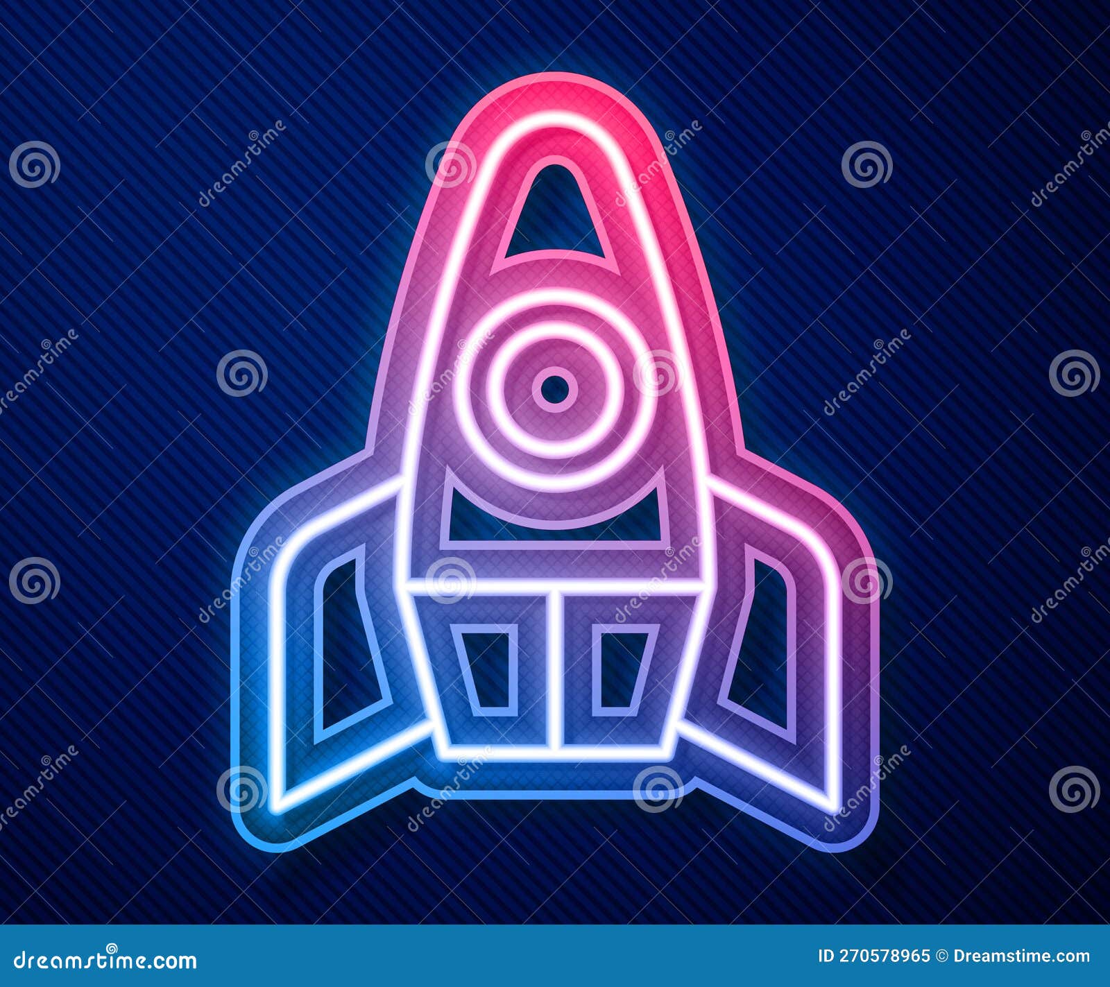 Glowing Neon Line Rocket Ship Icon Isolated on Blue Background. Space ...