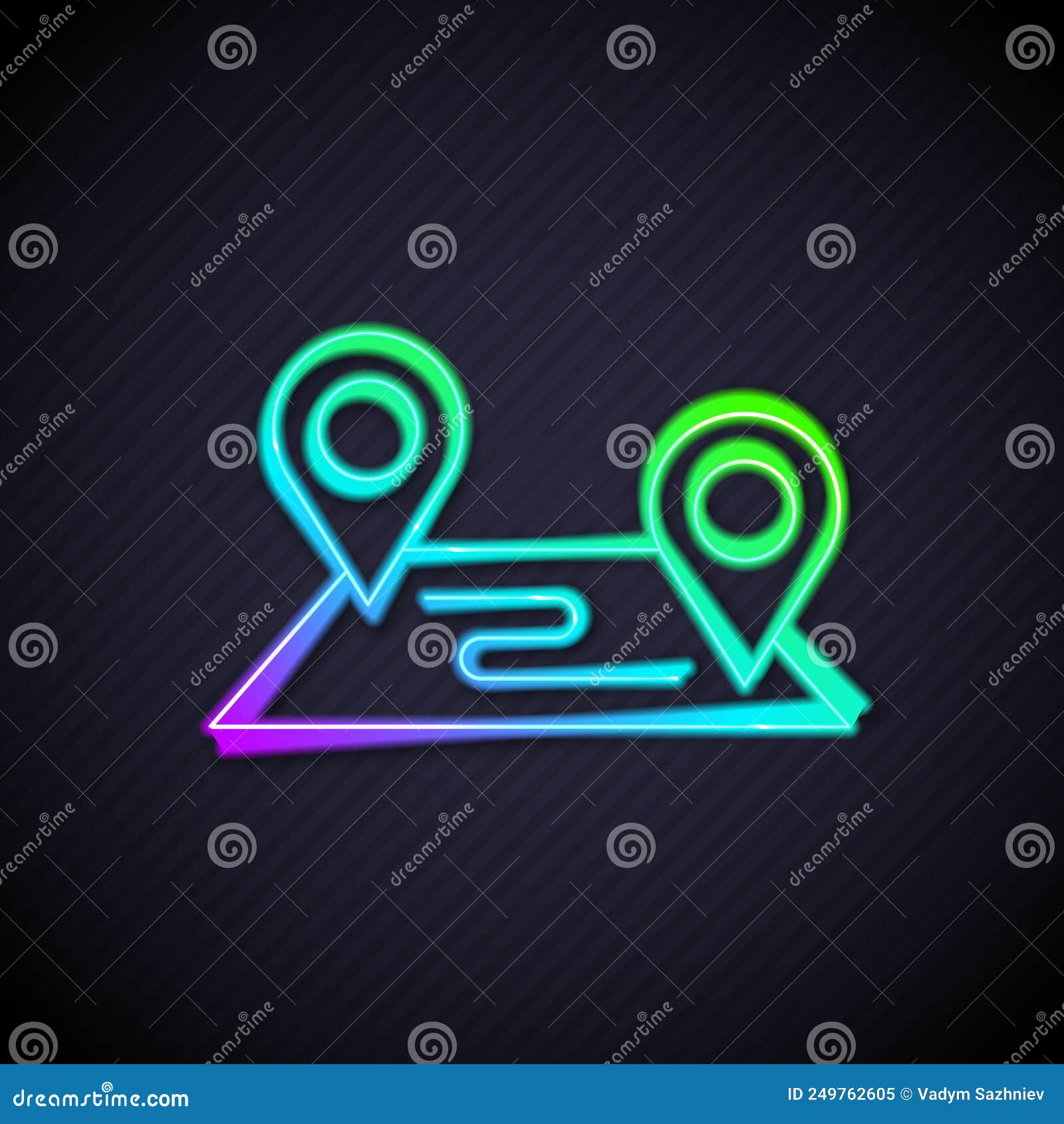 Glowing Neon Line Route Location Icon Isolated on Black Background. Map ...