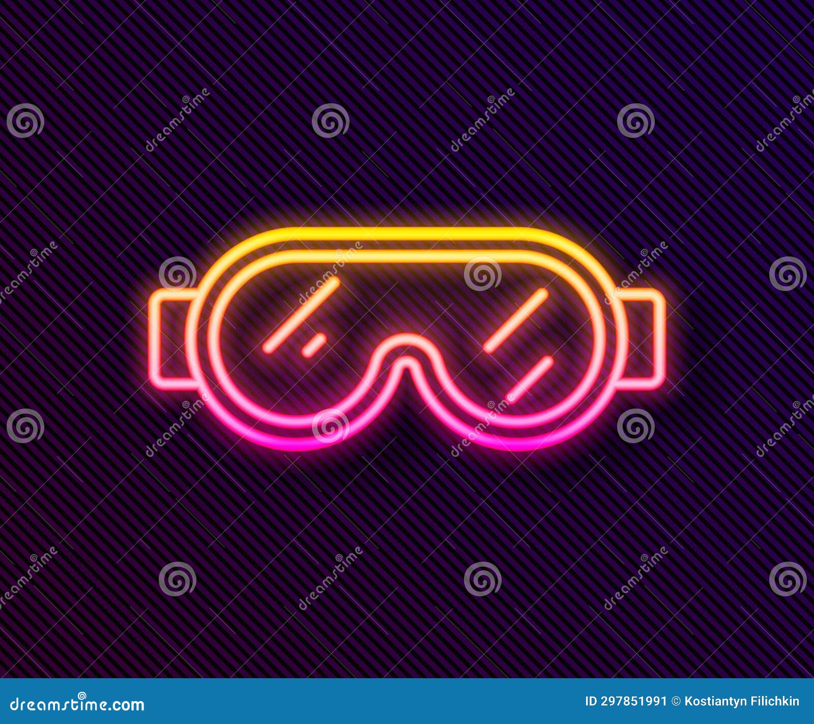 Glowing Neon Line Safety Goggle Glasses Icon Isolated on Black ...