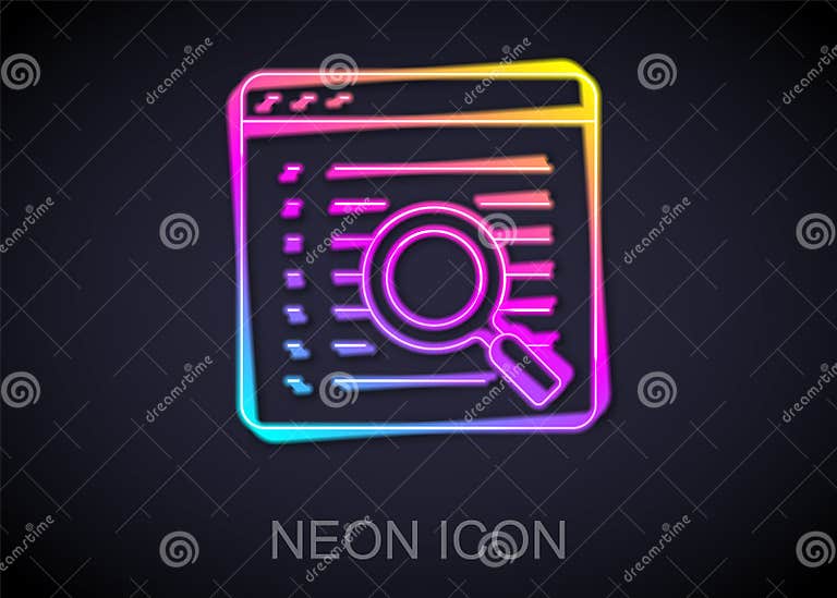 Glowing Neon Line Search Engine Icon Isolated on Black Background ...