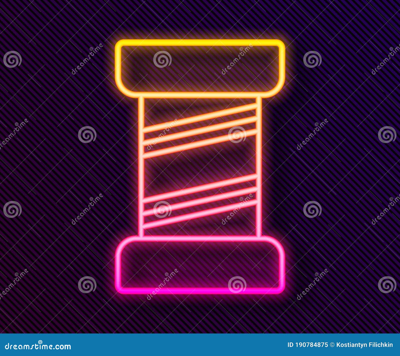 Glowing Neon Line Sewing Thread on Spool Icon Isolated on Black ...