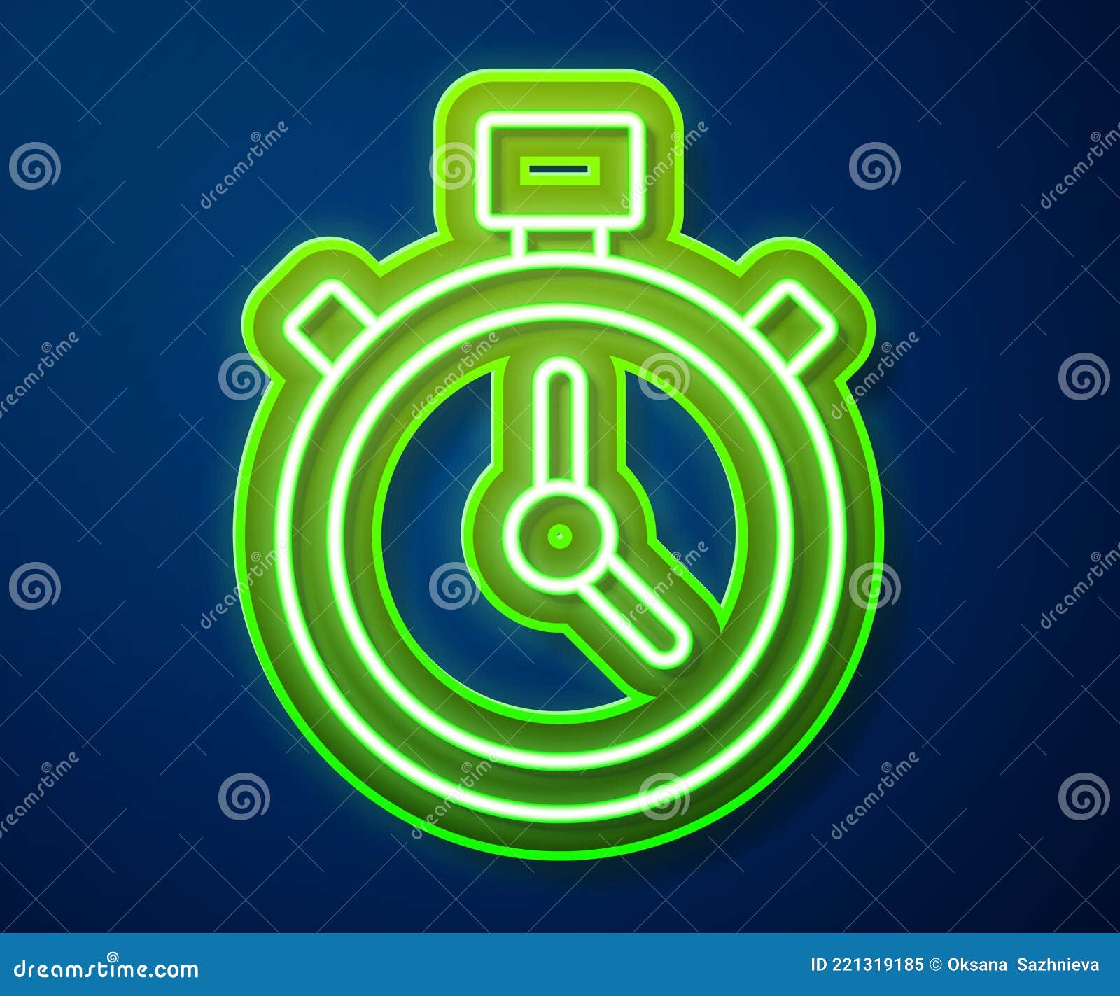 Glowing Neon Line Stopwatch Icon Isolated on Blue Background. Time ...