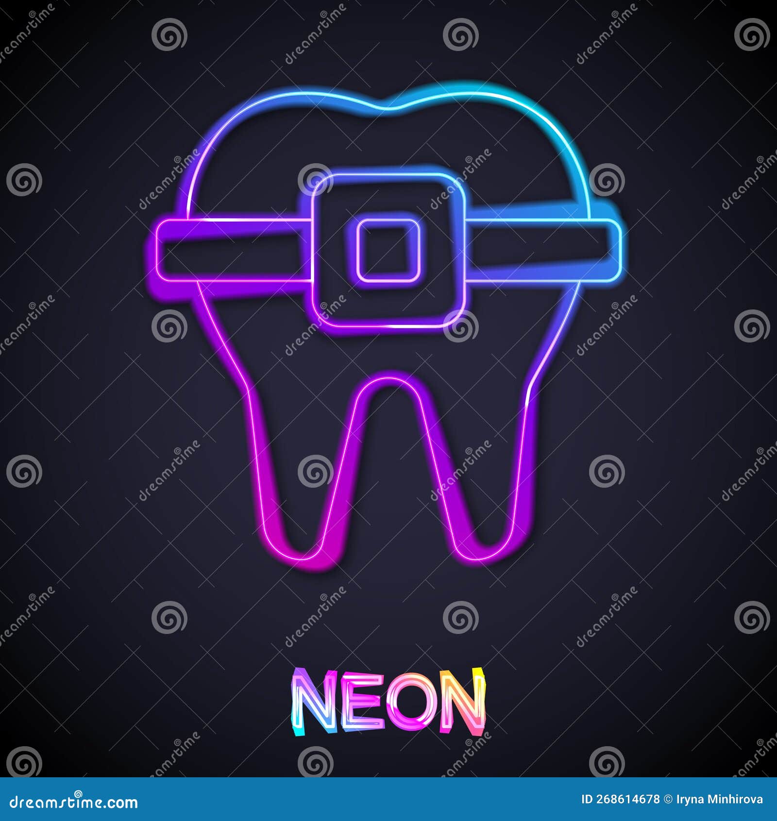 Glowing Neon Line Teeth with Braces Icon Isolated on Black Background ...