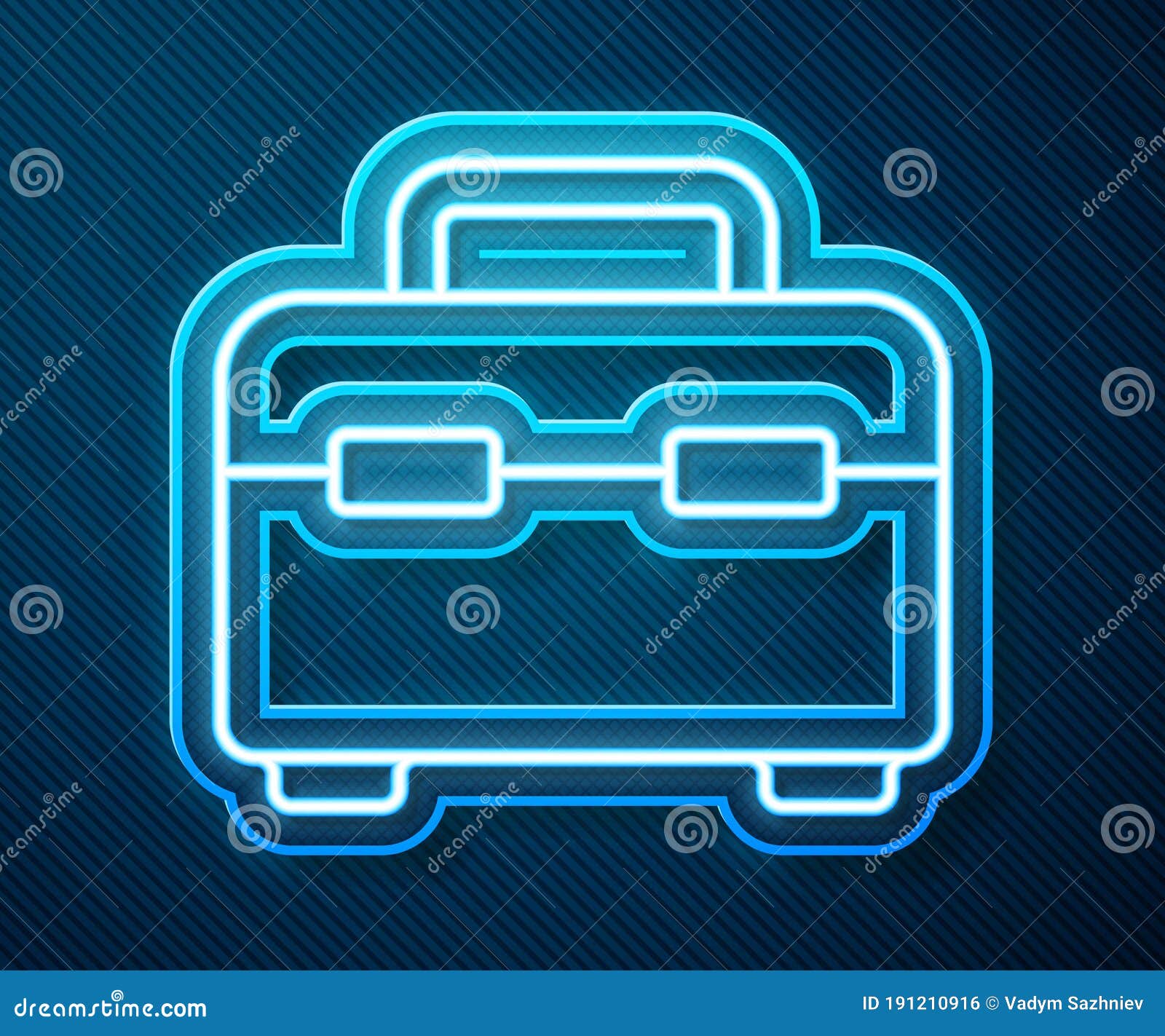 Glowing Neon Line Toolbox Icon Isolated on Blue Background. Tool Box ...
