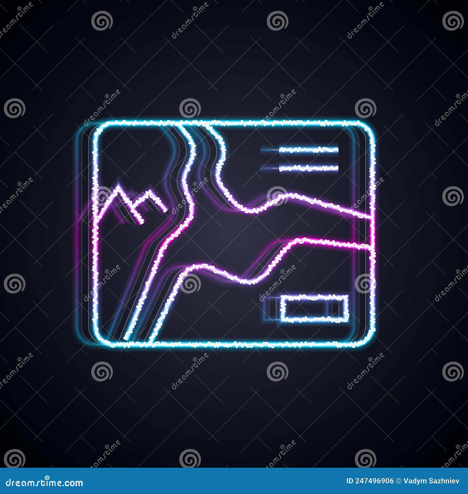 Glowing Neon Line Topographic Map with Route and Coordinates Icon ...