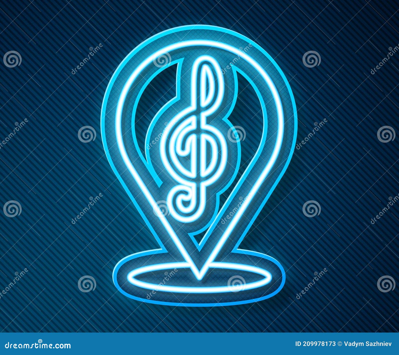 Glowing Neon Line Treble Clef Icon Isolated on Blue Background. Vector ...