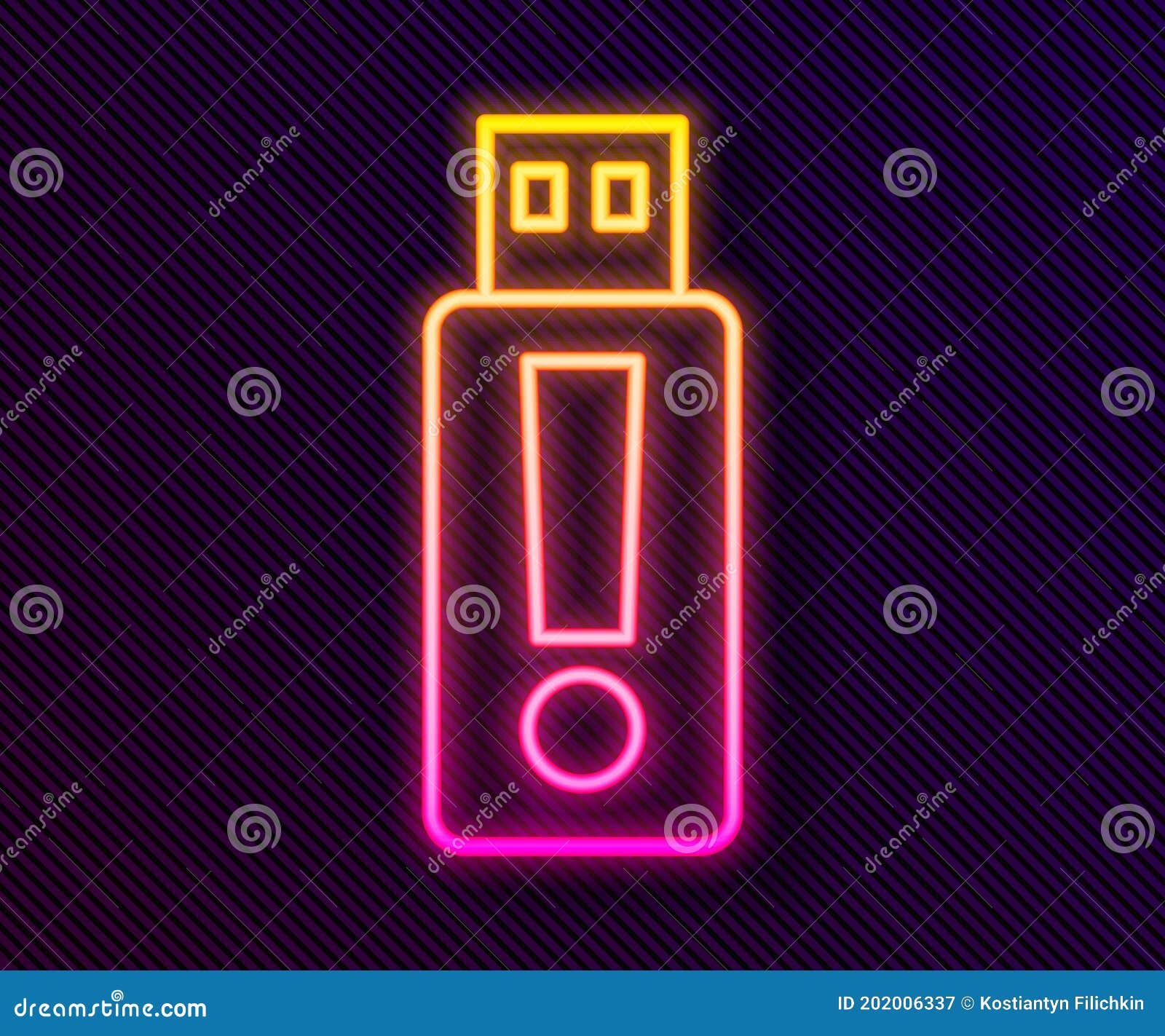 Glowing Neon Line USB Flash Drive Icon Isolated on Black Background ...