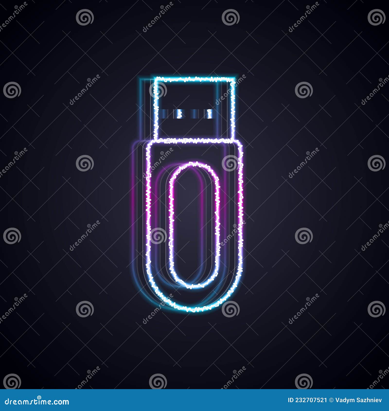 Glowing Neon Line USB Flash Drive Icon Isolated on Black Background ...