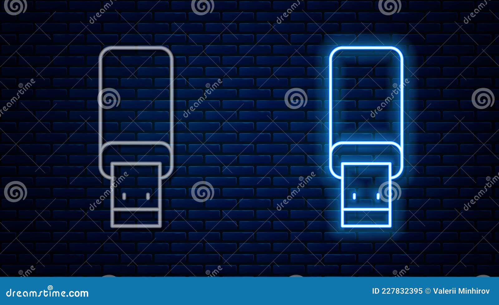 Glowing Neon Line USB Flash Drive Icon Isolated on Brick Wall ...