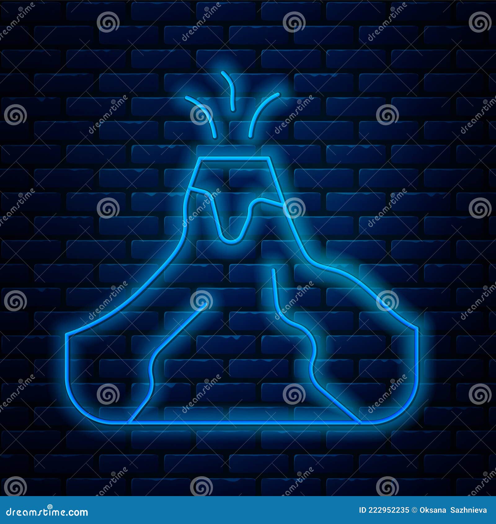 Glowing Neon Line Volcano Eruption with Lava Icon Isolated on Brick ...