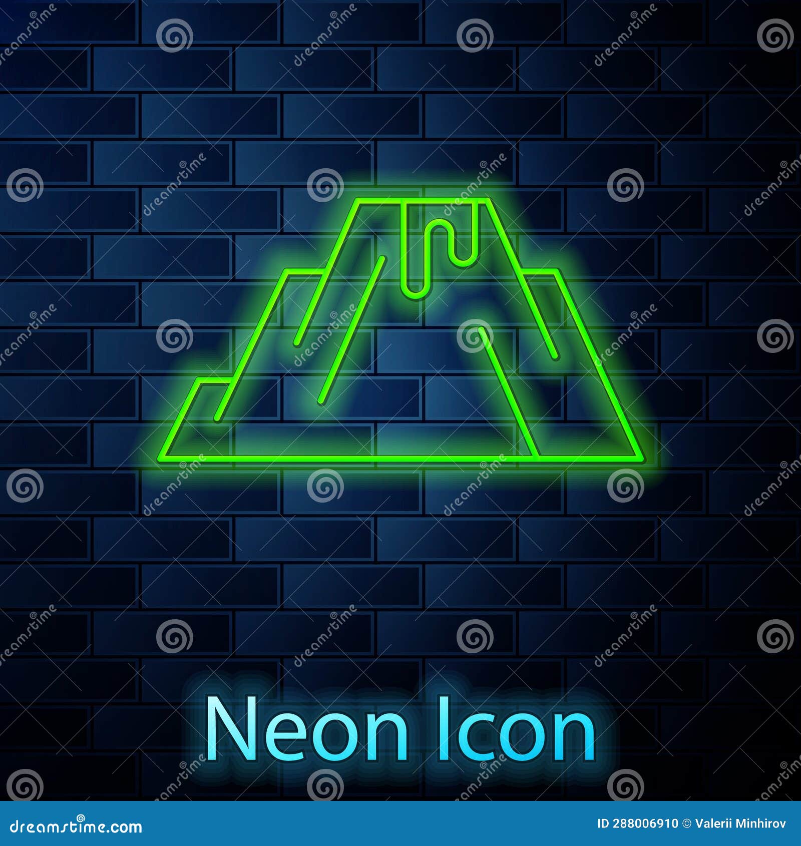 Glowing Neon Line Volcano Eruption with Lava Icon Isolated on Brick ...