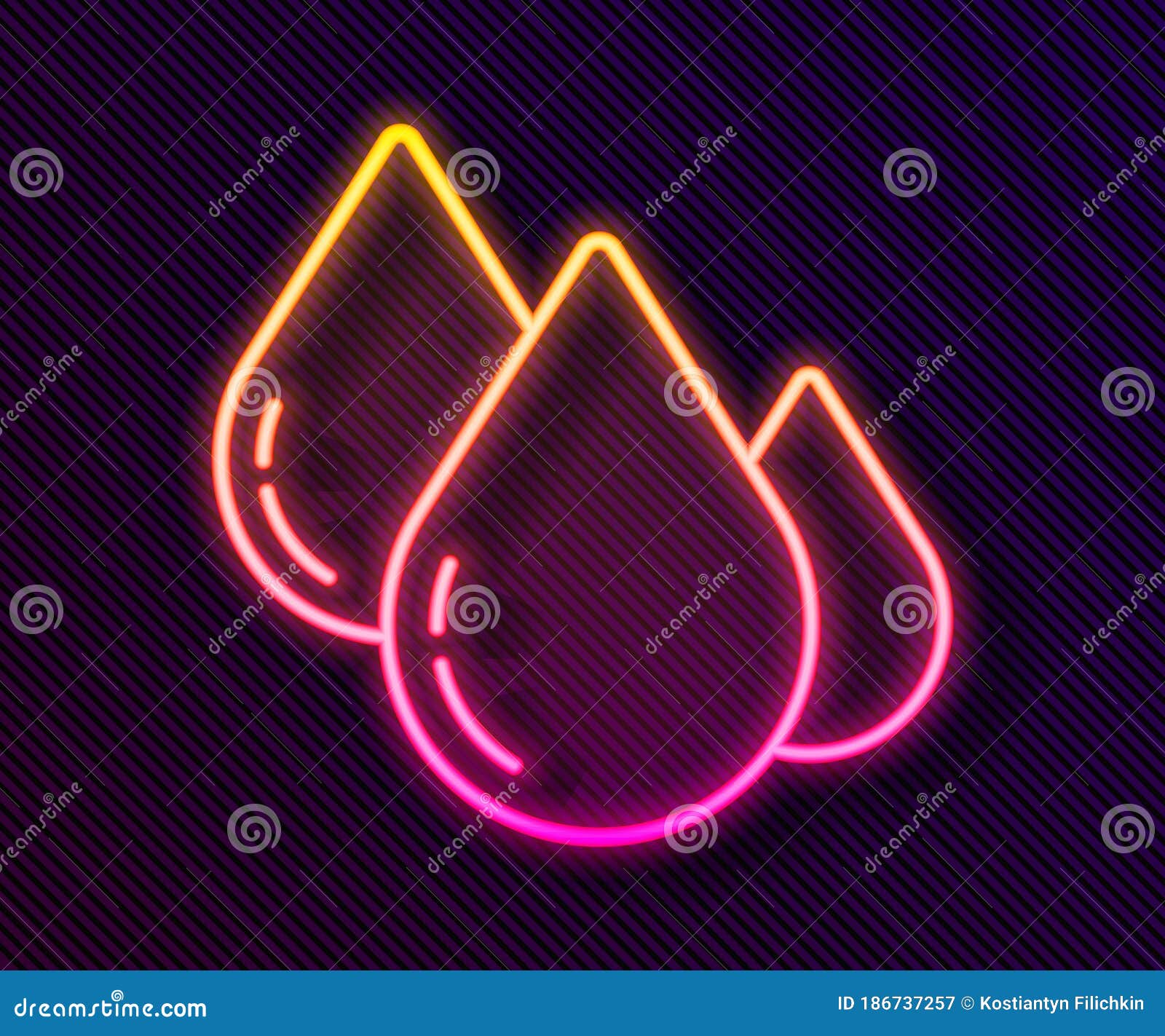 Glowing Neon Line Water Drop Icon Isolated on Black Background. Vector ...