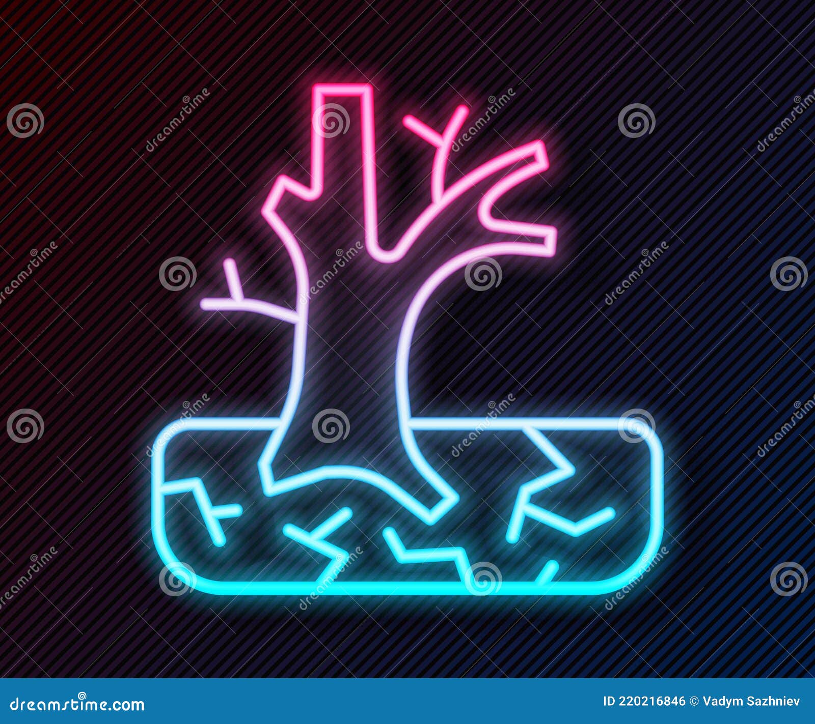 Glowing Neon Line Withered Tree Icon Isolated on Black Background. Bare ...