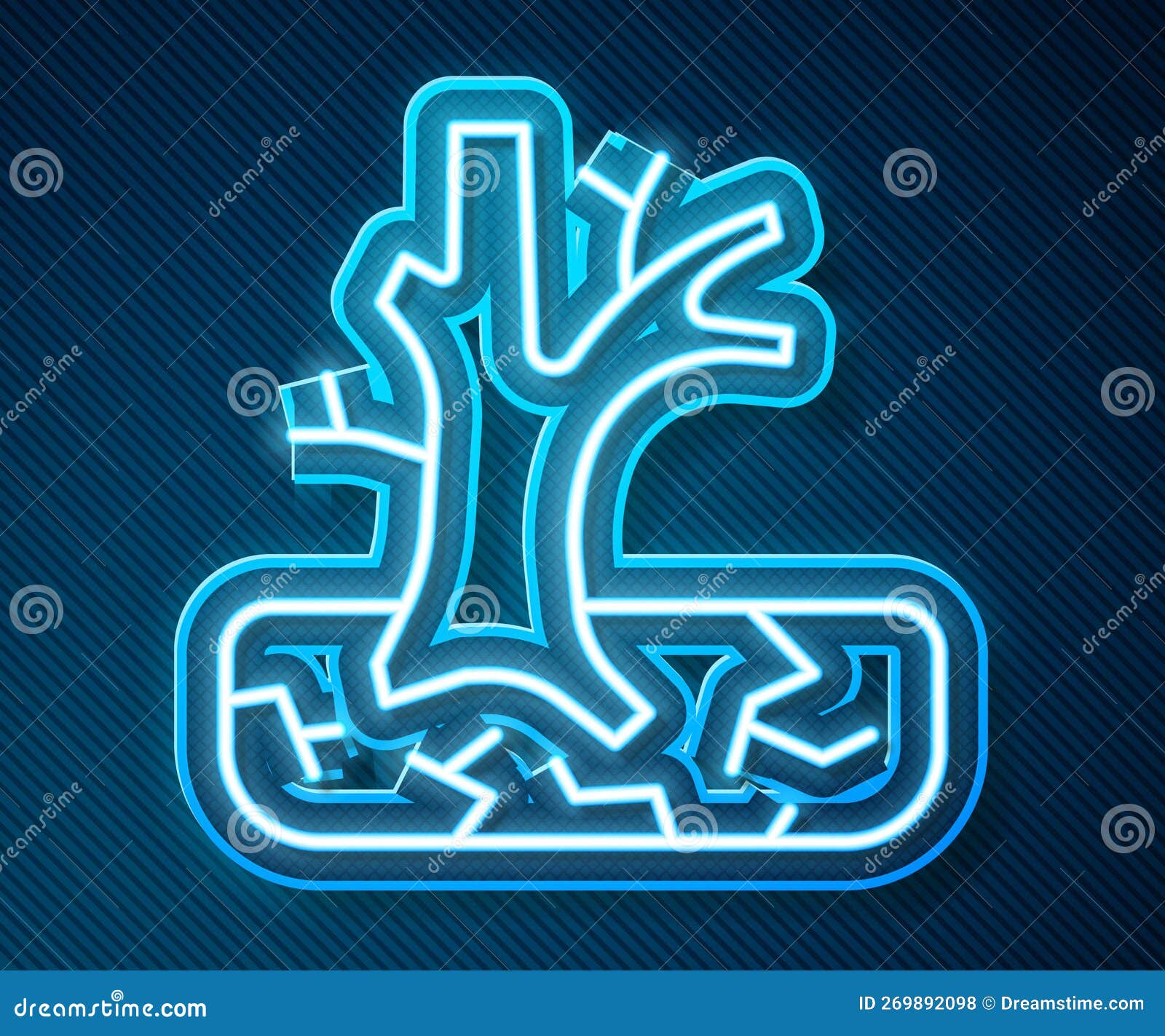 Glowing Neon Line Withered Tree Icon Isolated on Blue Background. Bare ...