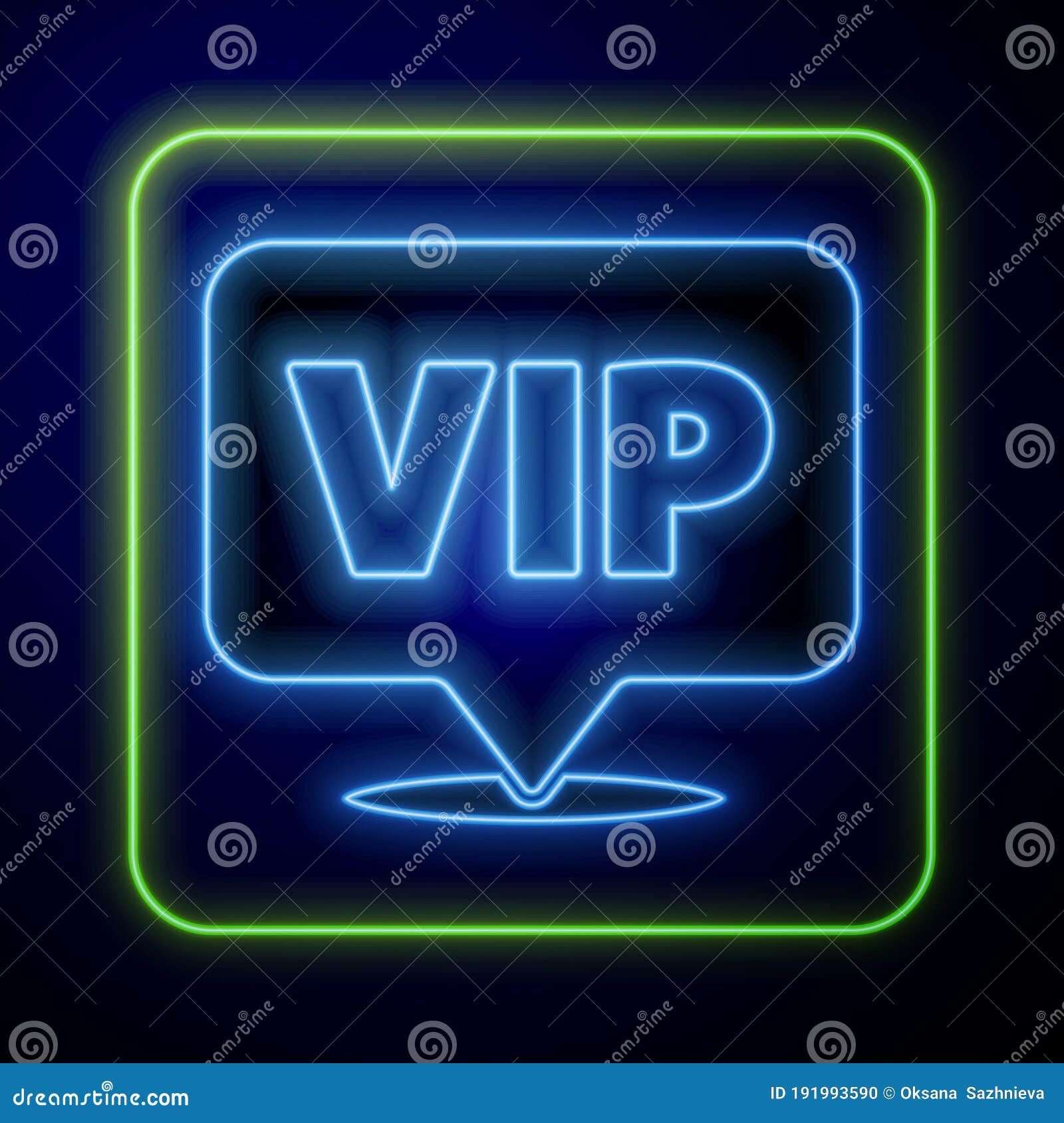 Glowing Neon Location Vip Icon Isolated on Blue Background. Vector ...