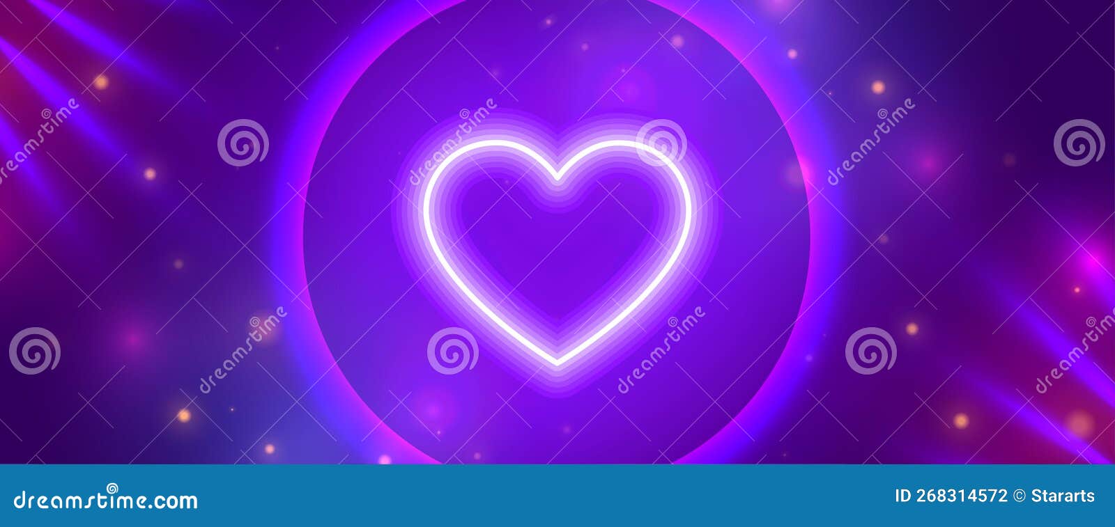 Glowing Neon Love Heart Banner with Text Space and Light Effect Stock ...