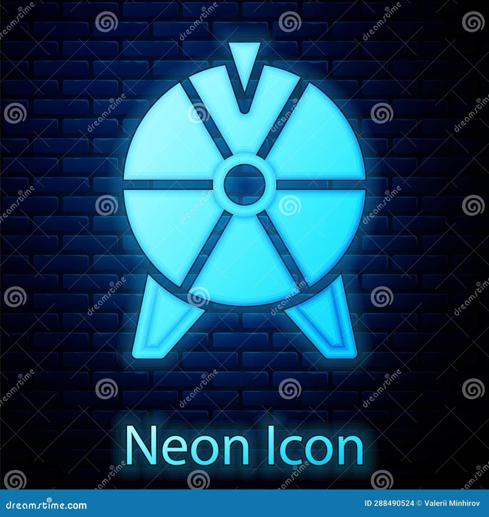 Glowing Neon Lucky Wheel Icon Isolated on Brick Wall Background. Vector ...
