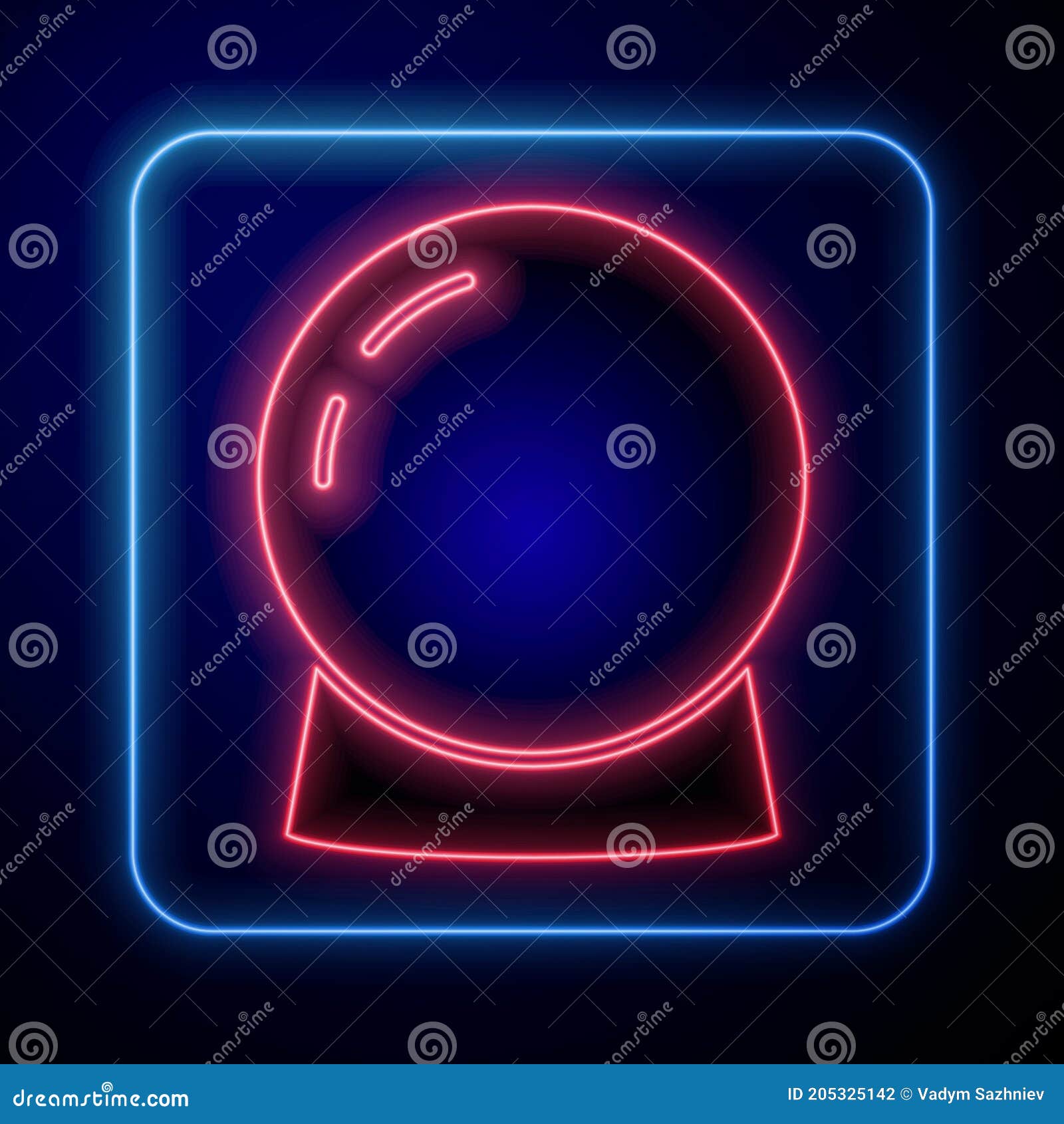 Glowing Neon Magic Ball Icon Isolated on Blue Background. Crystal Ball ...
