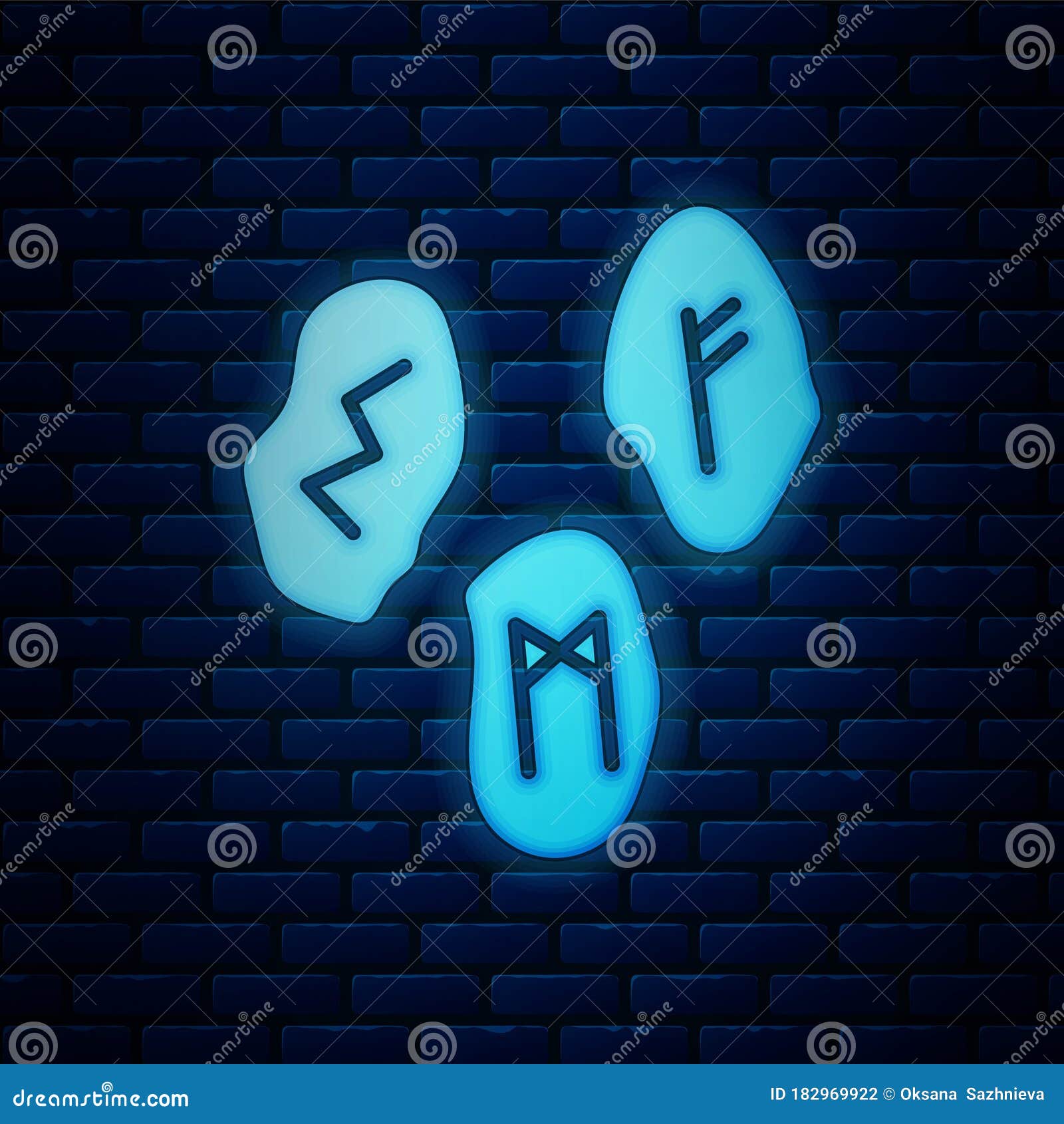 Glowing Neon Magic Runes Icon Isolated on Brick Wall Background Stock ...