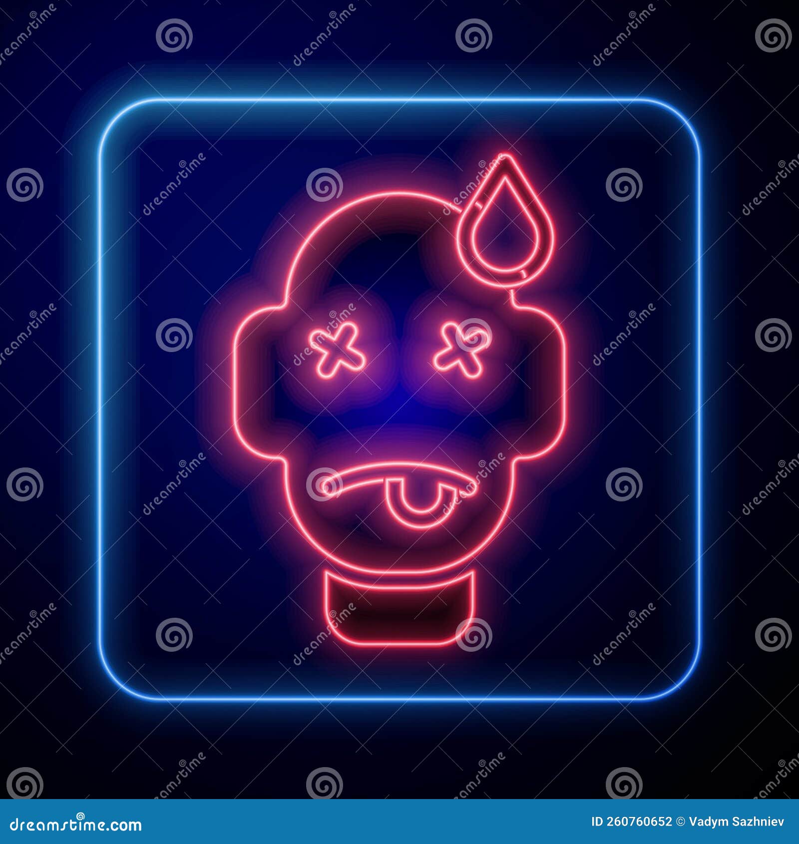 Glowing Neon Man Poisoning Icon Isolated on Black Background. Vector ...