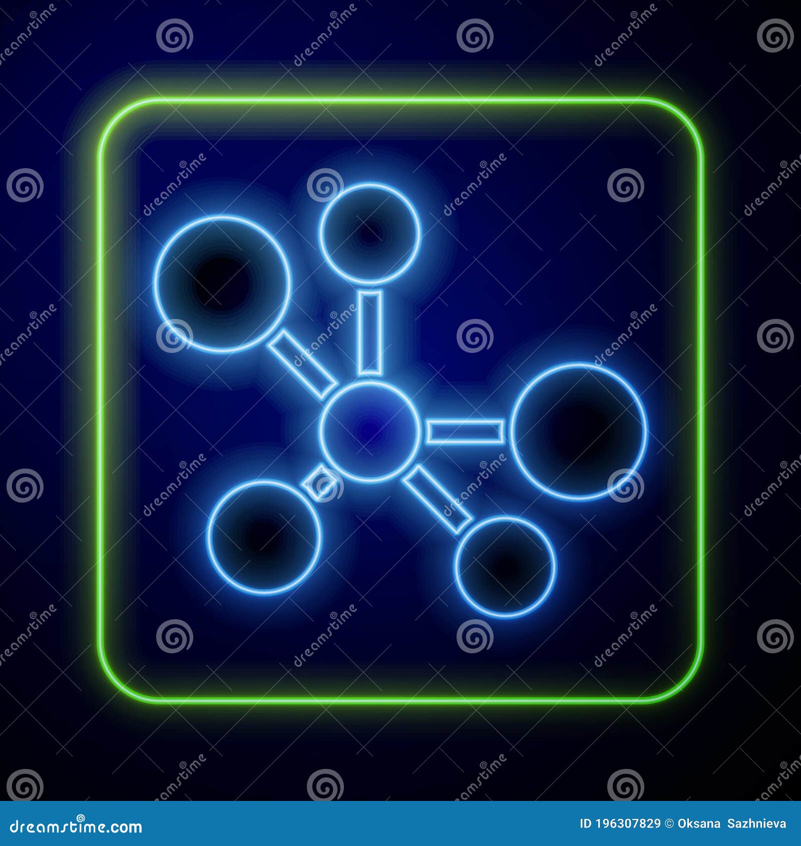 Glowing Neon Molecule Icon Isolated on Blue Background. Structure of ...