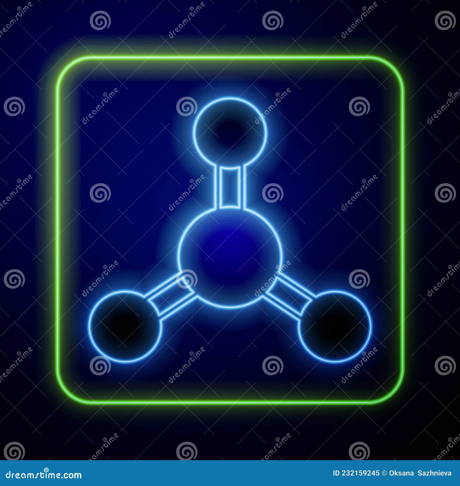 Glowing Neon Molecule Icon Isolated on Blue Background. Structure of ...