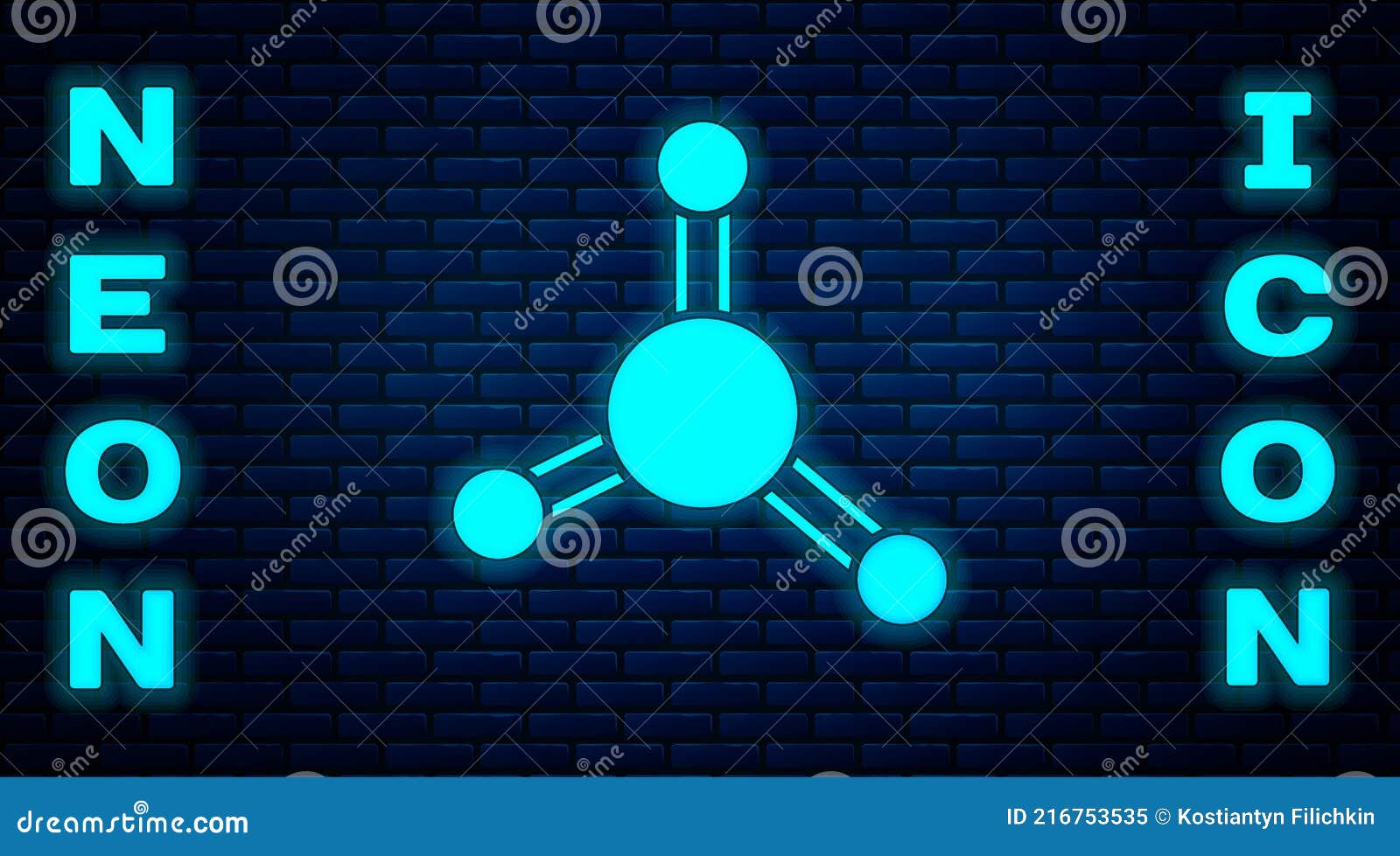Glowing Neon Molecule Icon Isolated on Brick Wall Background. Structure ...