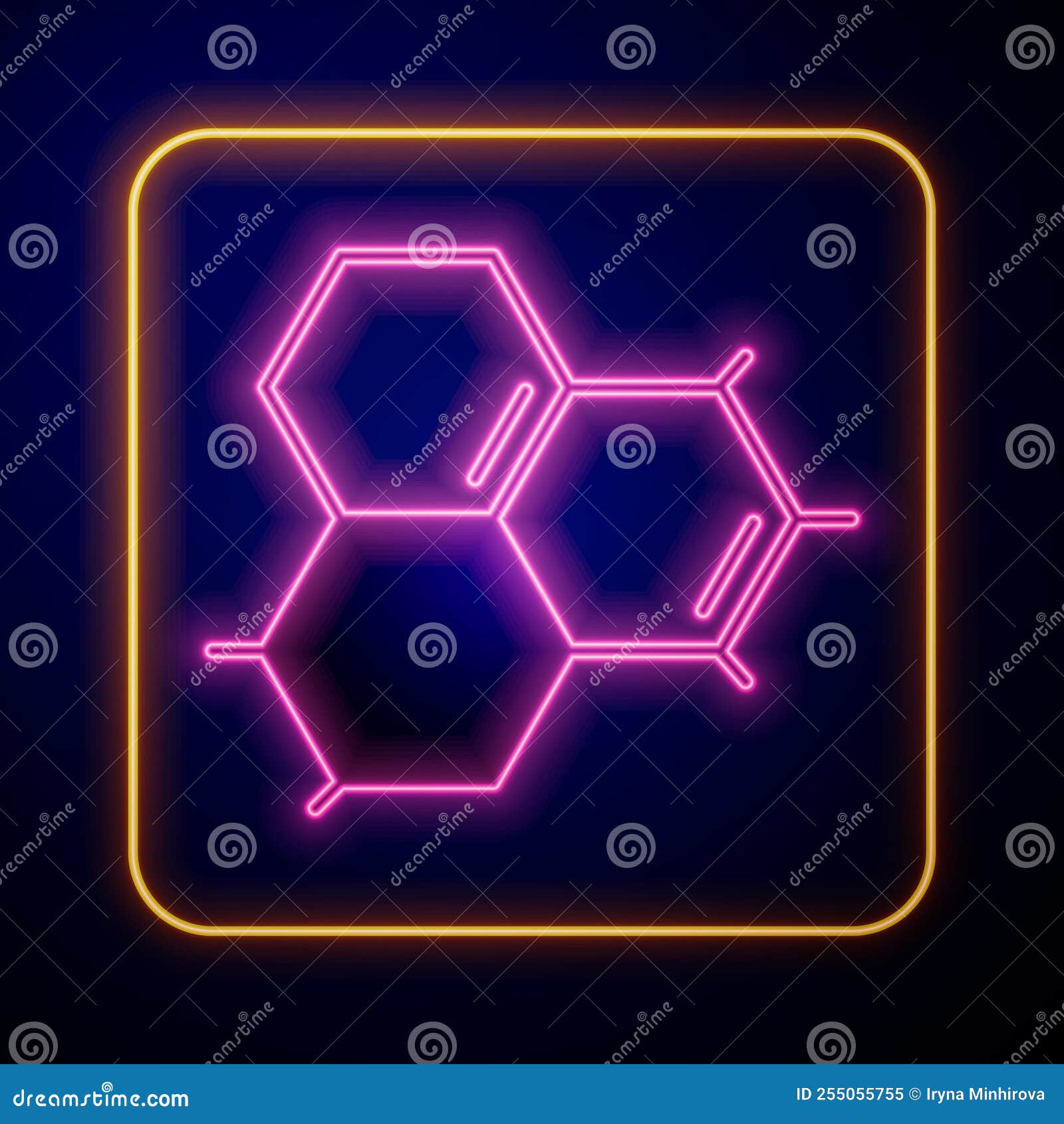 Glowing Neon Molecule Oil Icon Isolated on Black Background. Structure ...