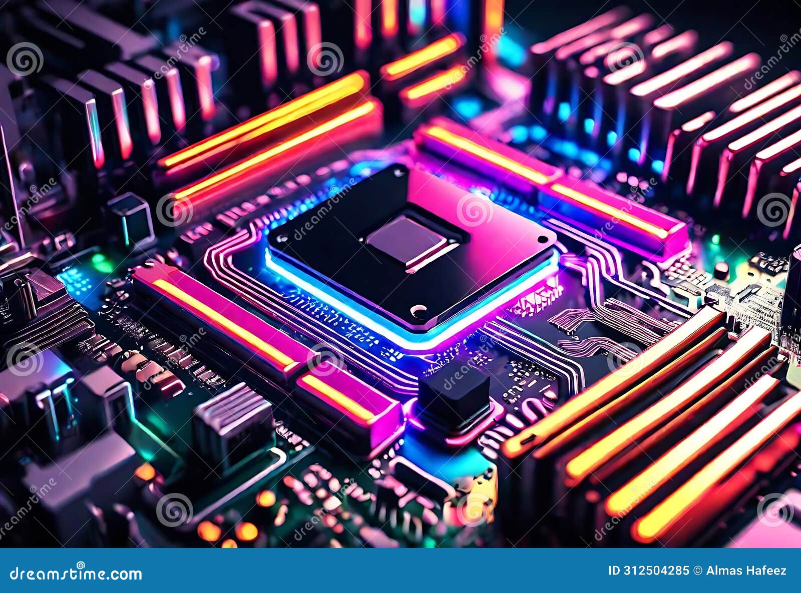 Glowing Neon Motherboard of CPU Stock Illustration - Illustration of ...