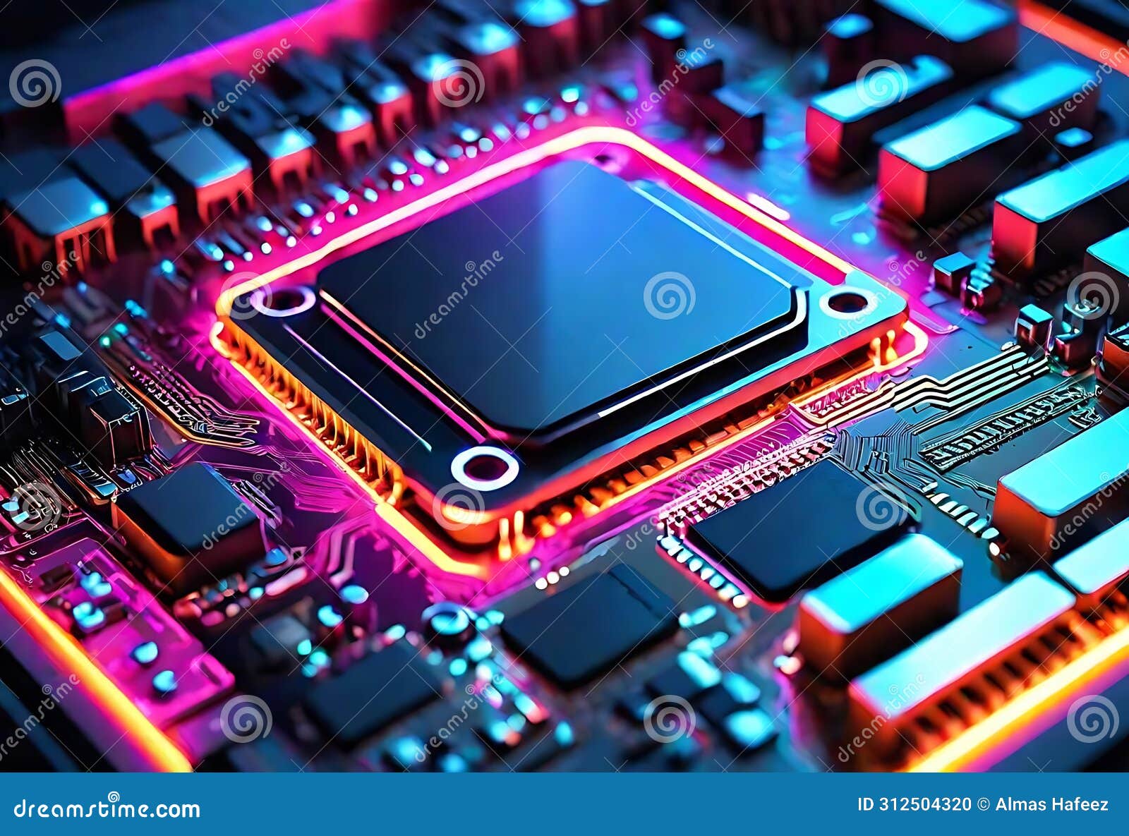 Glowing Neon Motherboard of CPU Stock Illustration - Illustration of ...
