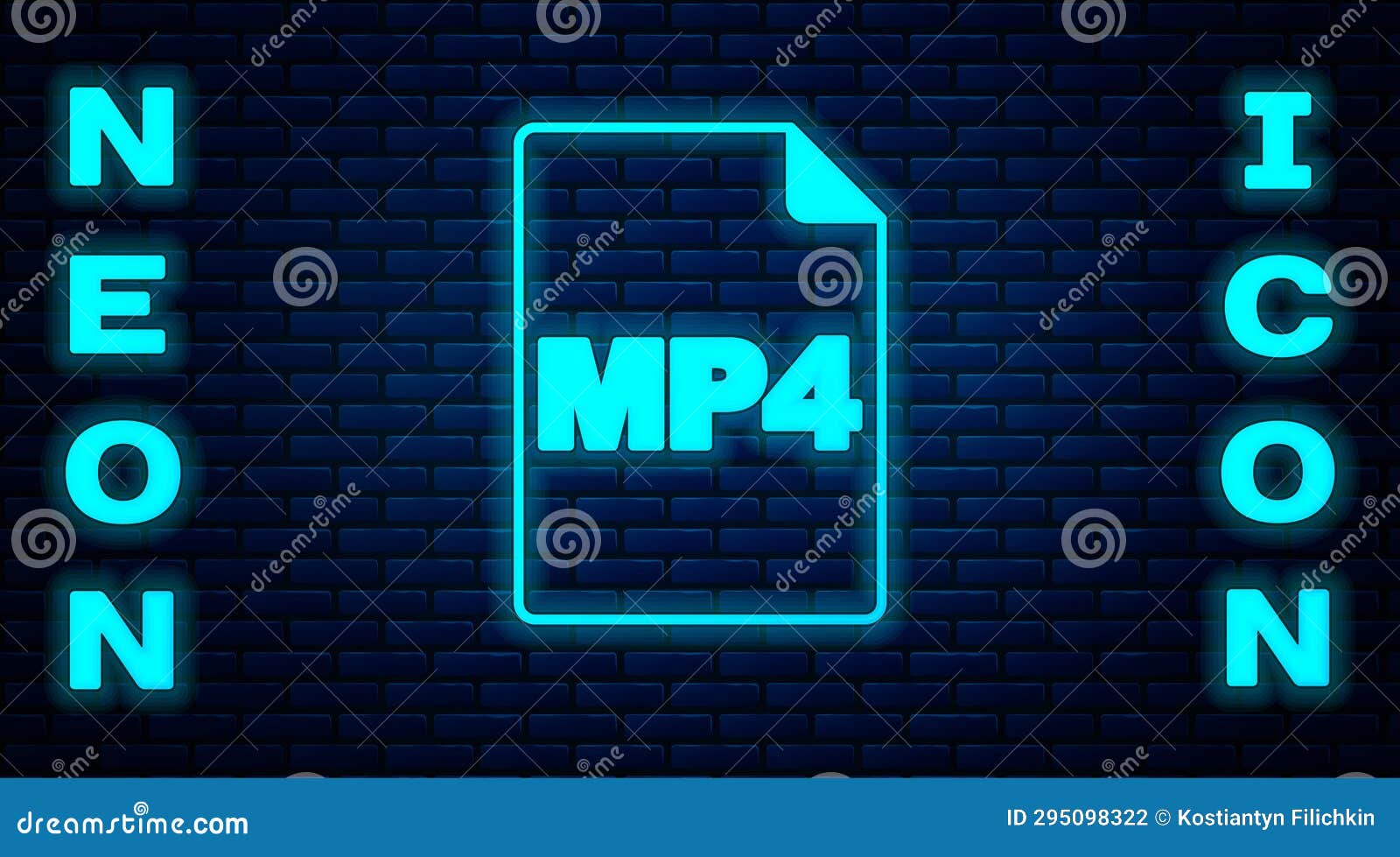 Glowing Neon MP4 File Document. Download Mp4 Button Icon Isolated on ...