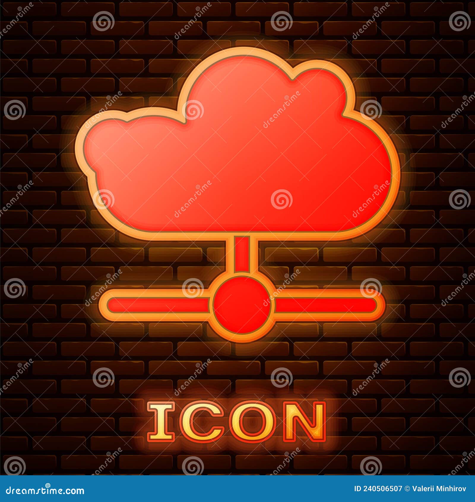 Glowing Neon Network Cloud Connection Icon Isolated on Brick Wall ...