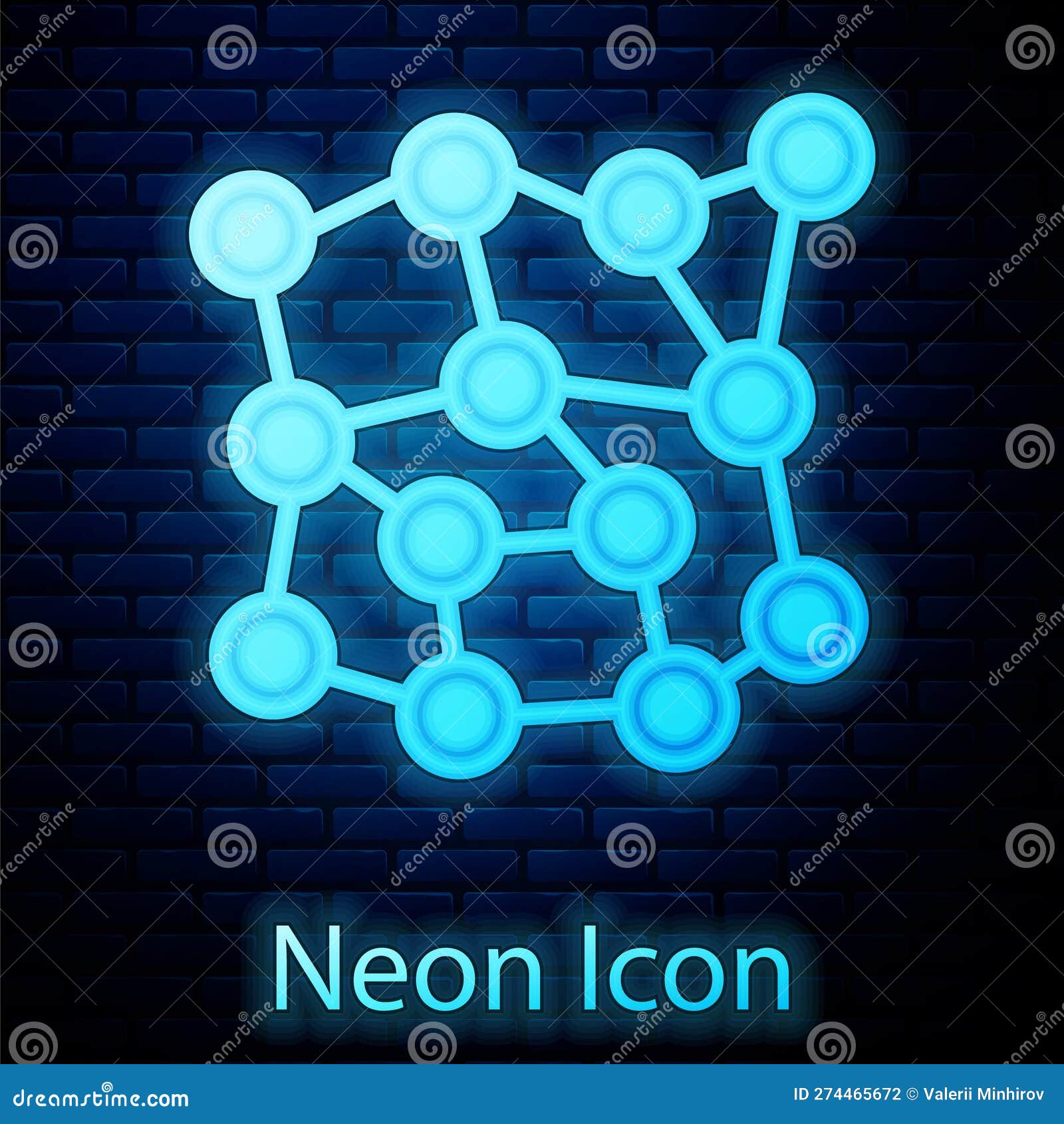 Glowing Neon Neural Network Icon Isolated on Brick Wall Background ...