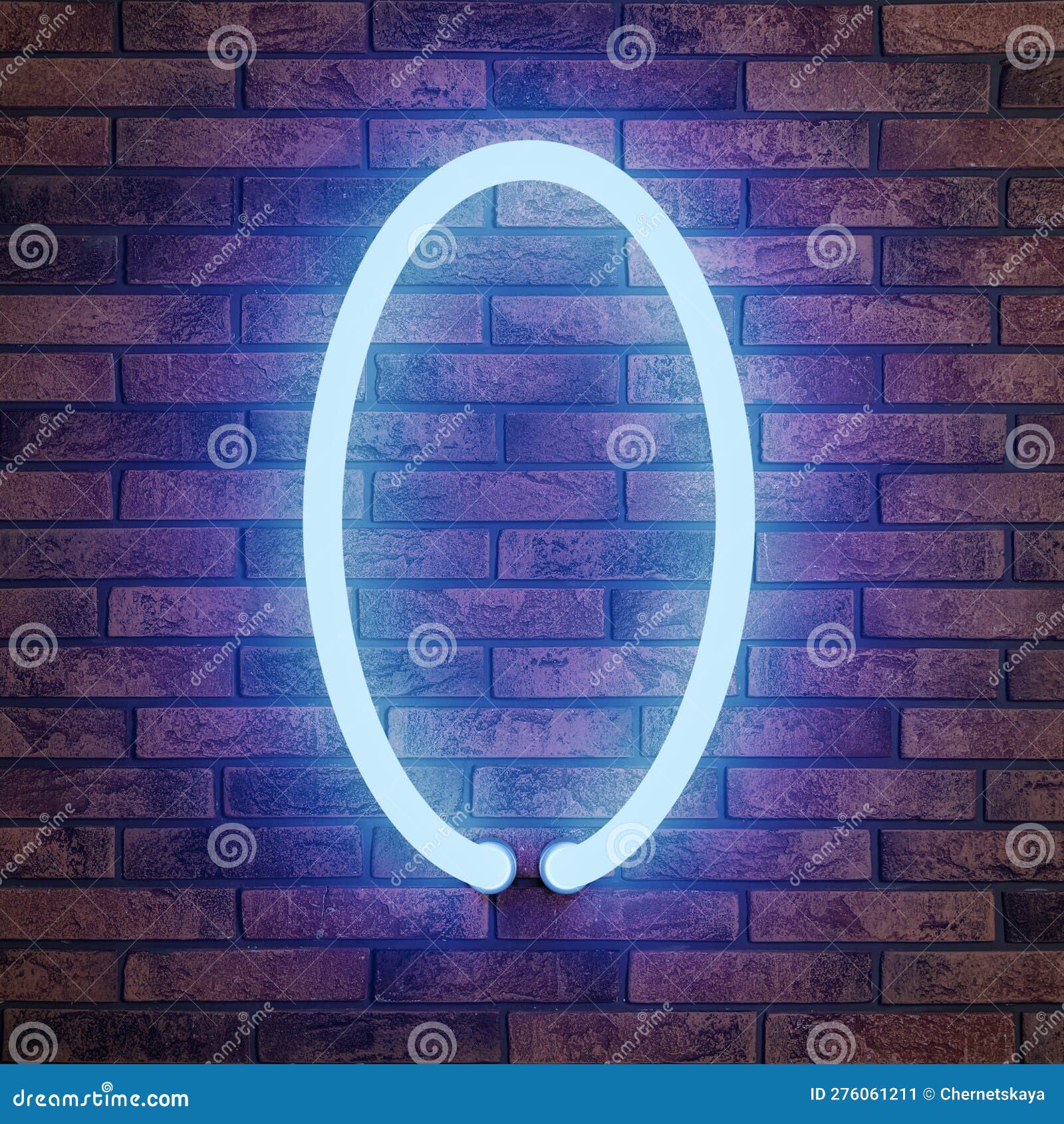 Glowing Neon Number 0 Sign on Brick Wall Stock Illustration ...