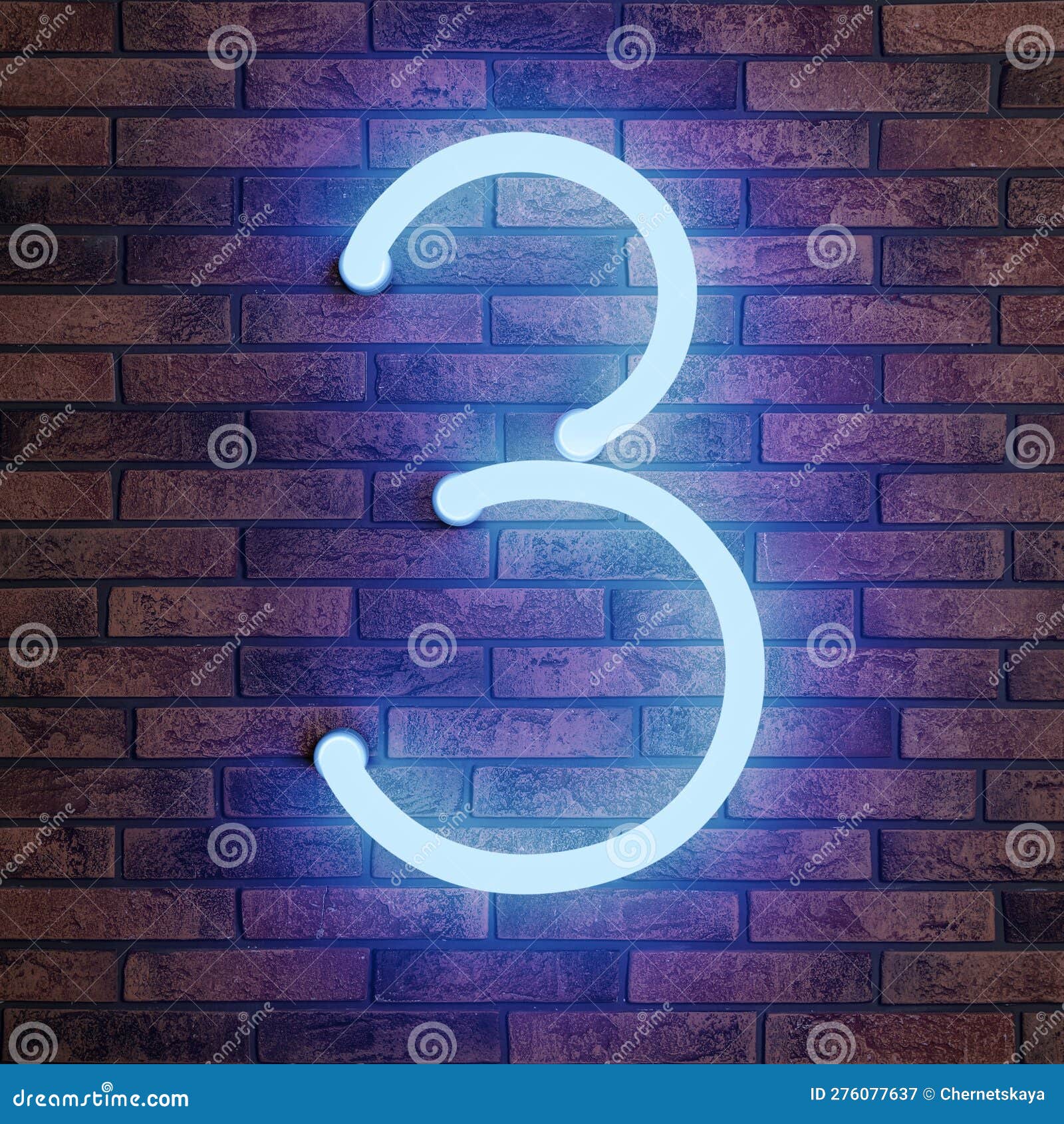 Glowing Neon Number 3 Sign on Brick Wall Stock Illustration ...