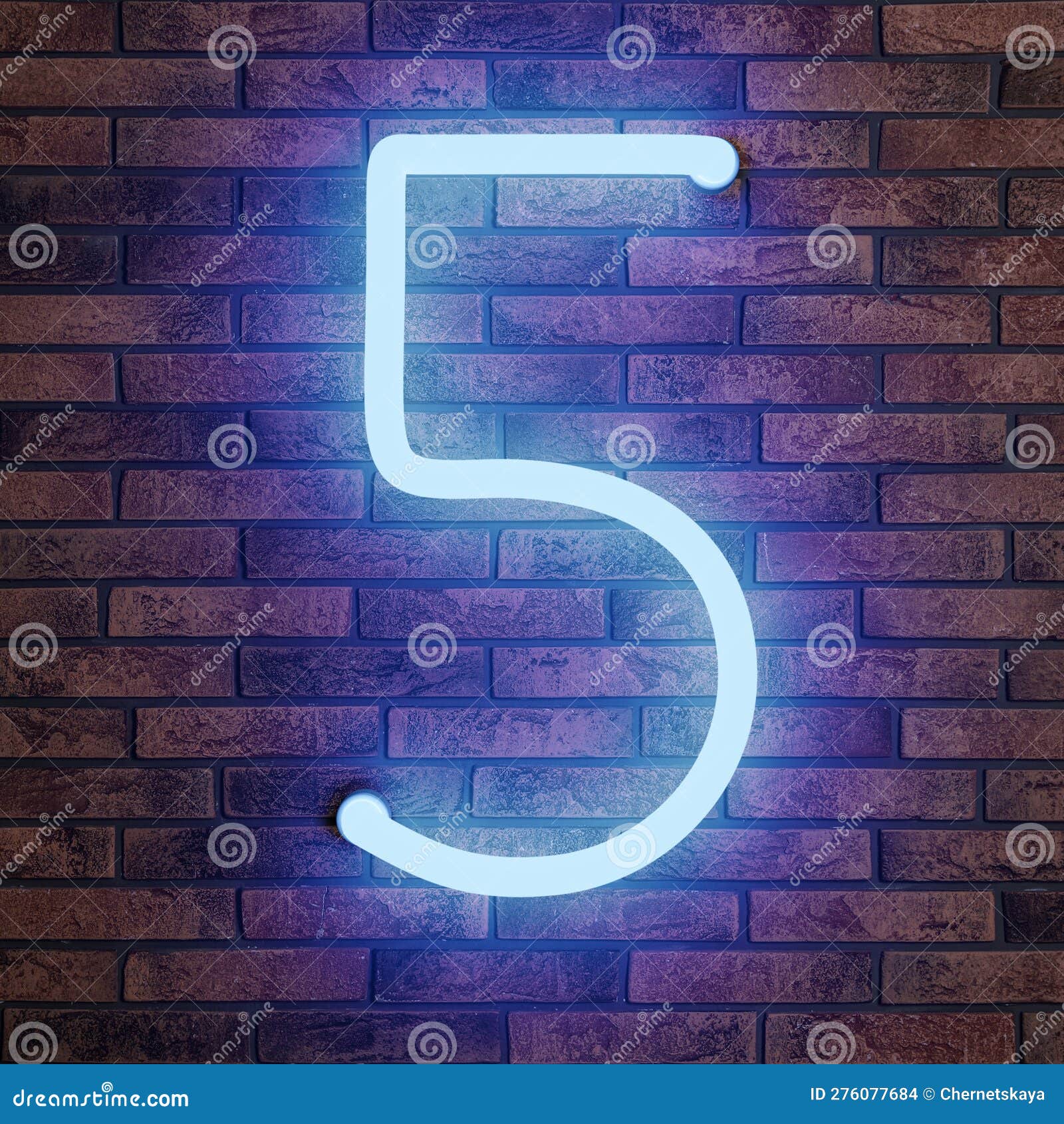 Glowing Neon Number 5 Sign on Brick Wall Stock Illustration ...
