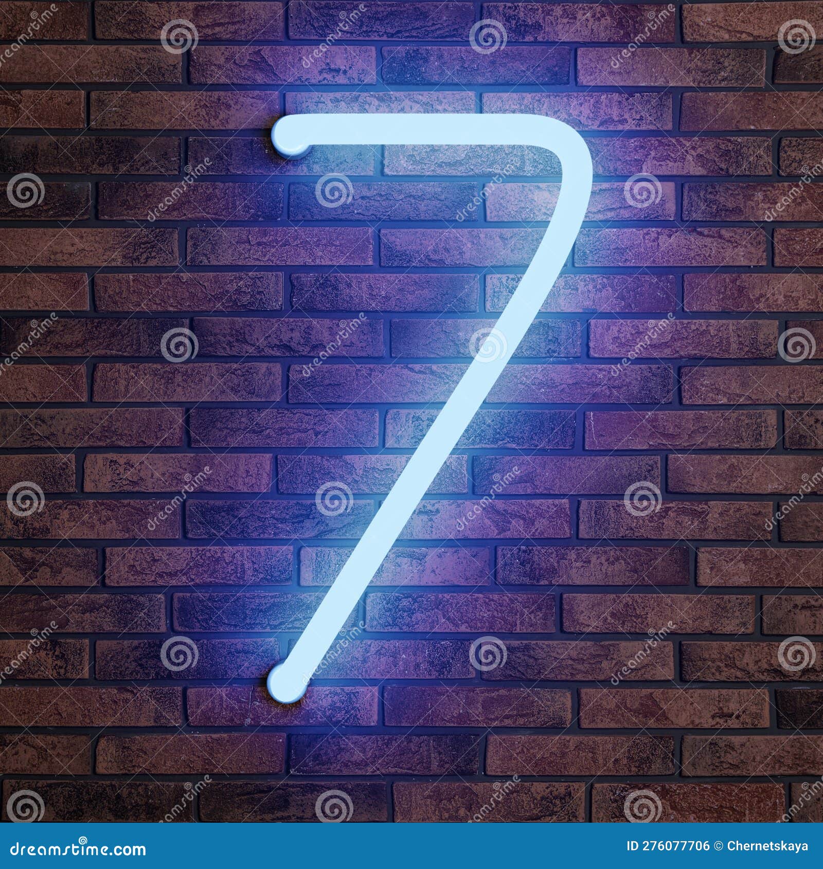Glowing Neon Number 7 Sign on Brick Wall Stock Illustration ...