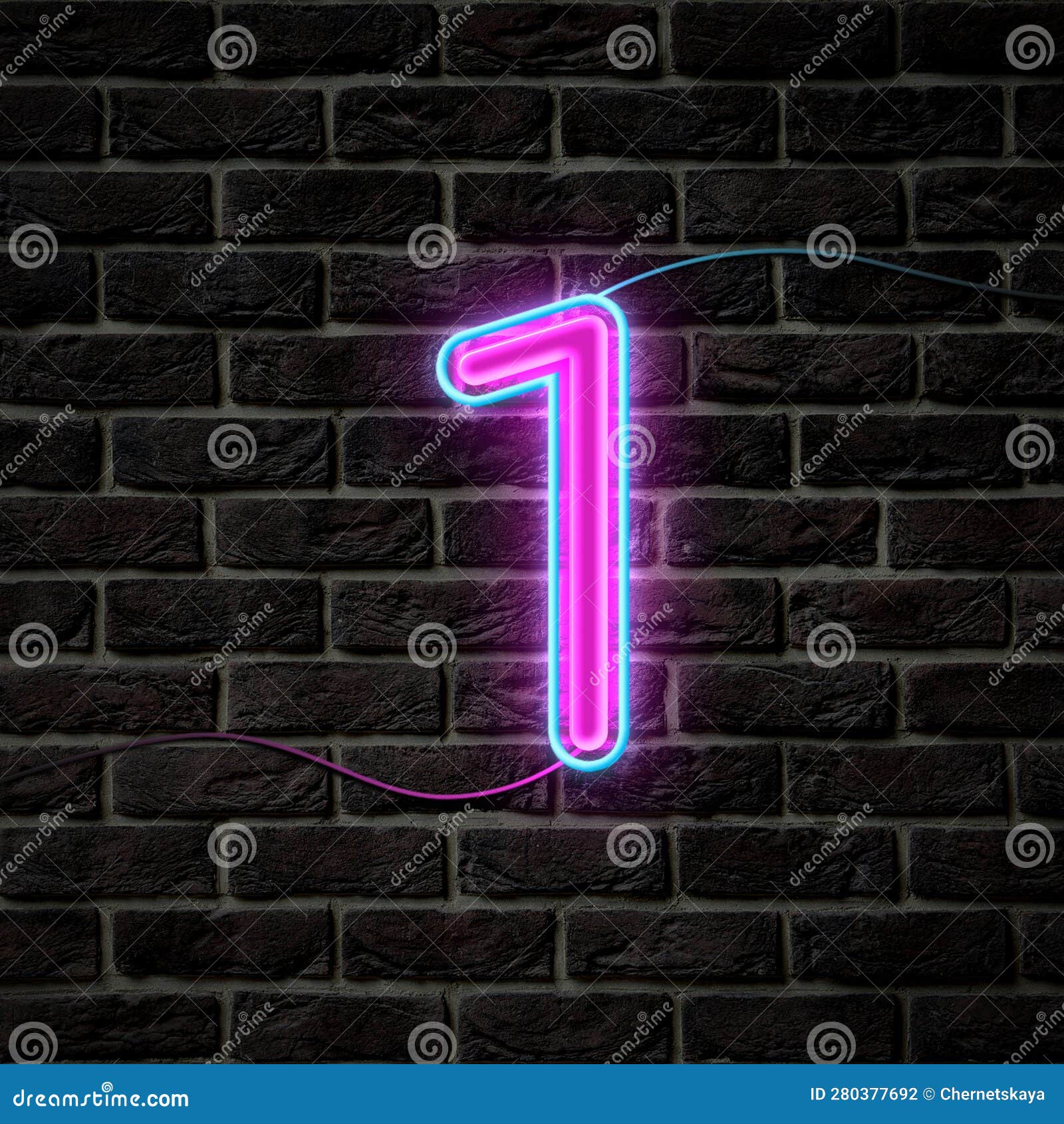Glowing Neon Number 1 Sign on Brick Wall Stock Photo - Image of bright ...