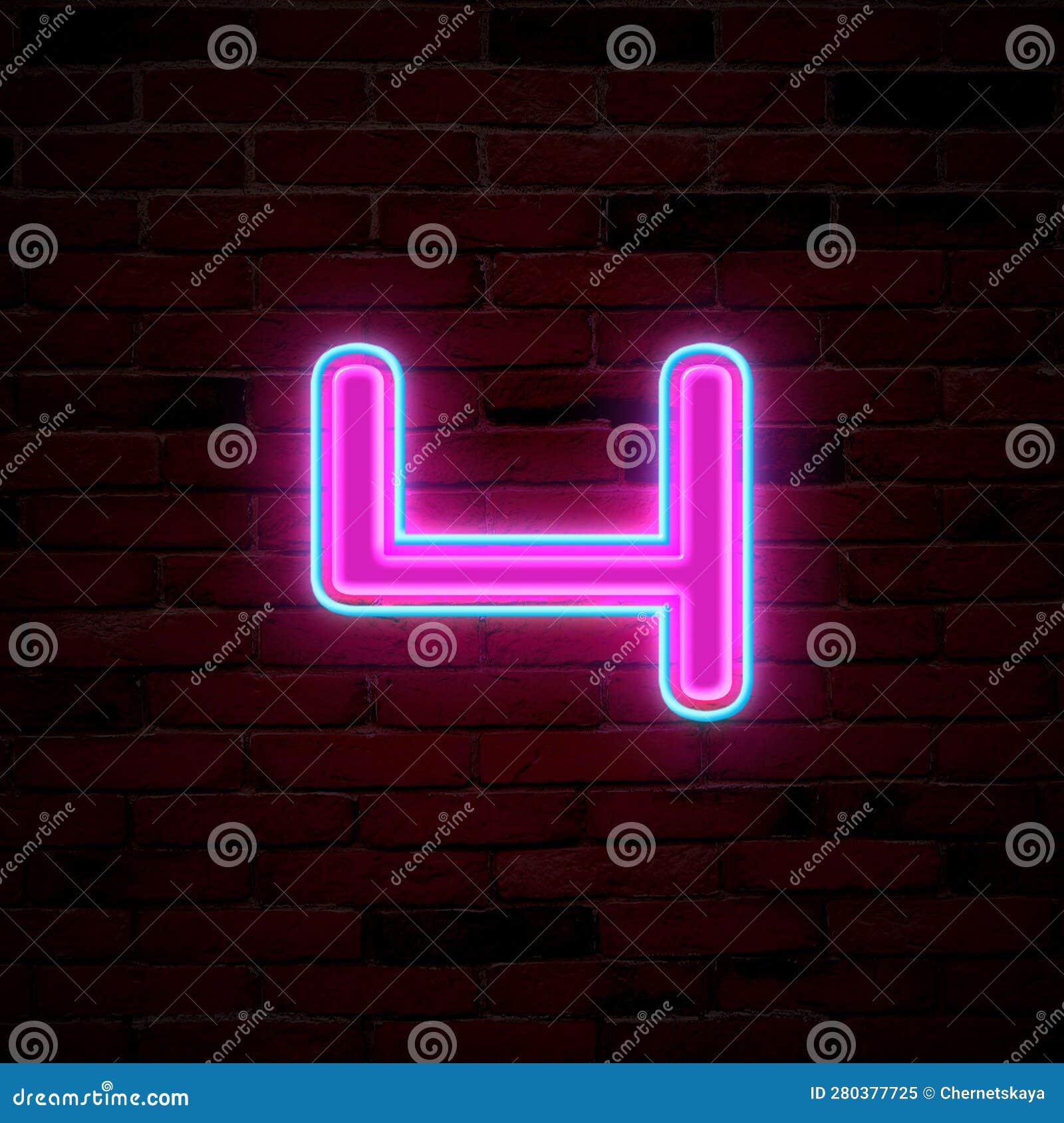 Glowing Neon Number 4 Sign on Brick Wall Stock Image - Image of color ...