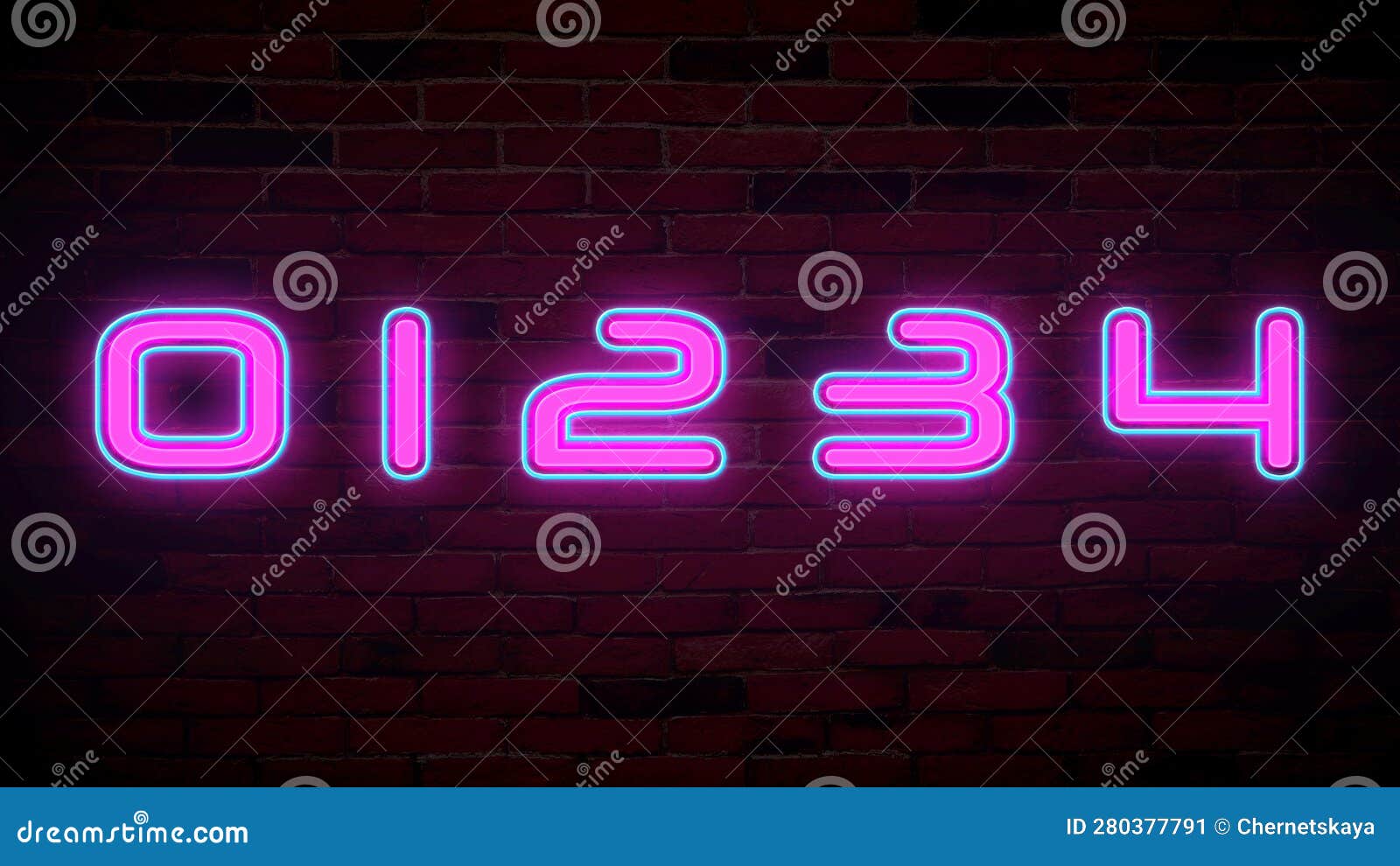Glowing Neon Number (0, 1, 2, 3, 4) Signs on Brick Wall Stock ...