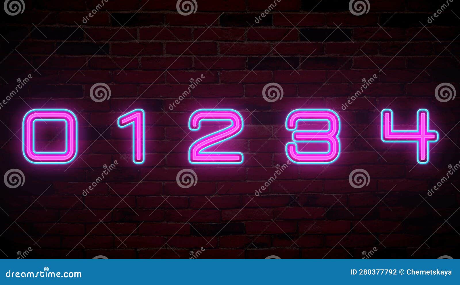 Glowing Neon Number (0, 1, 2, 3, 4) Signs on Brick Wall Stock ...