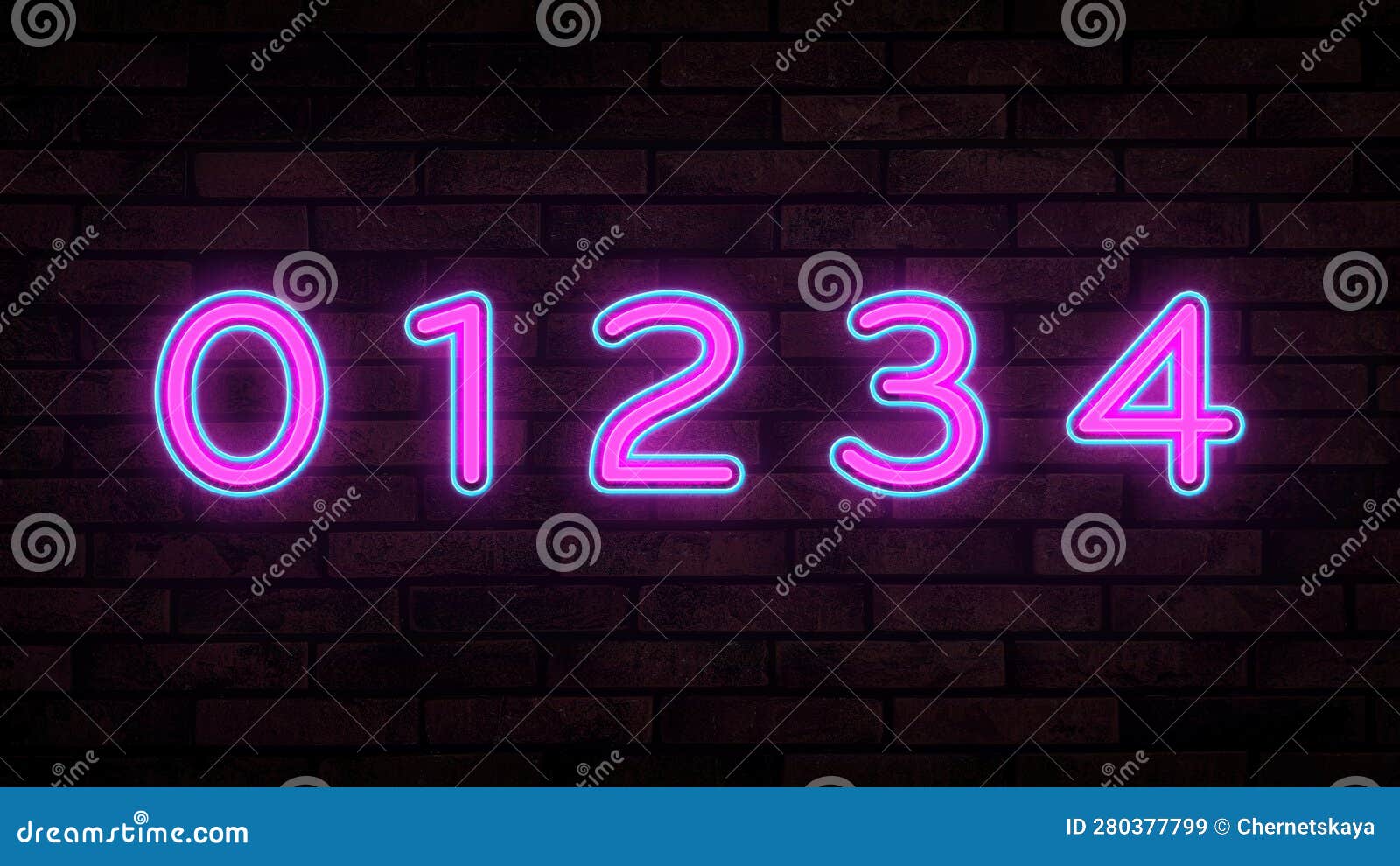 Glowing Neon Number (0, 1, 2, 3, 4) Signs on Brick Wall Stock ...