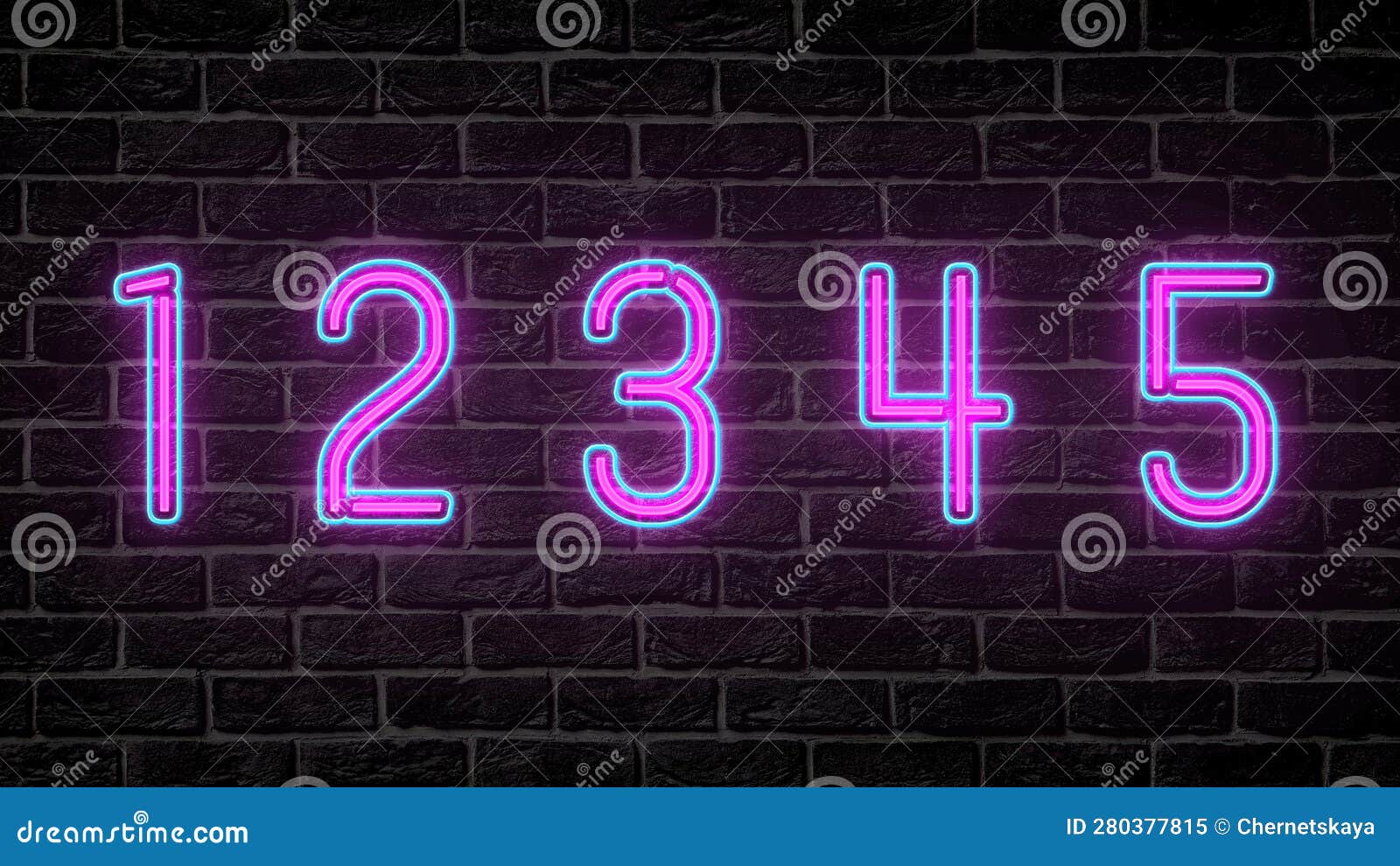 Glowing Neon Number (1, 2, 3, 4, 5) Signs on Brick Wall Stock ...